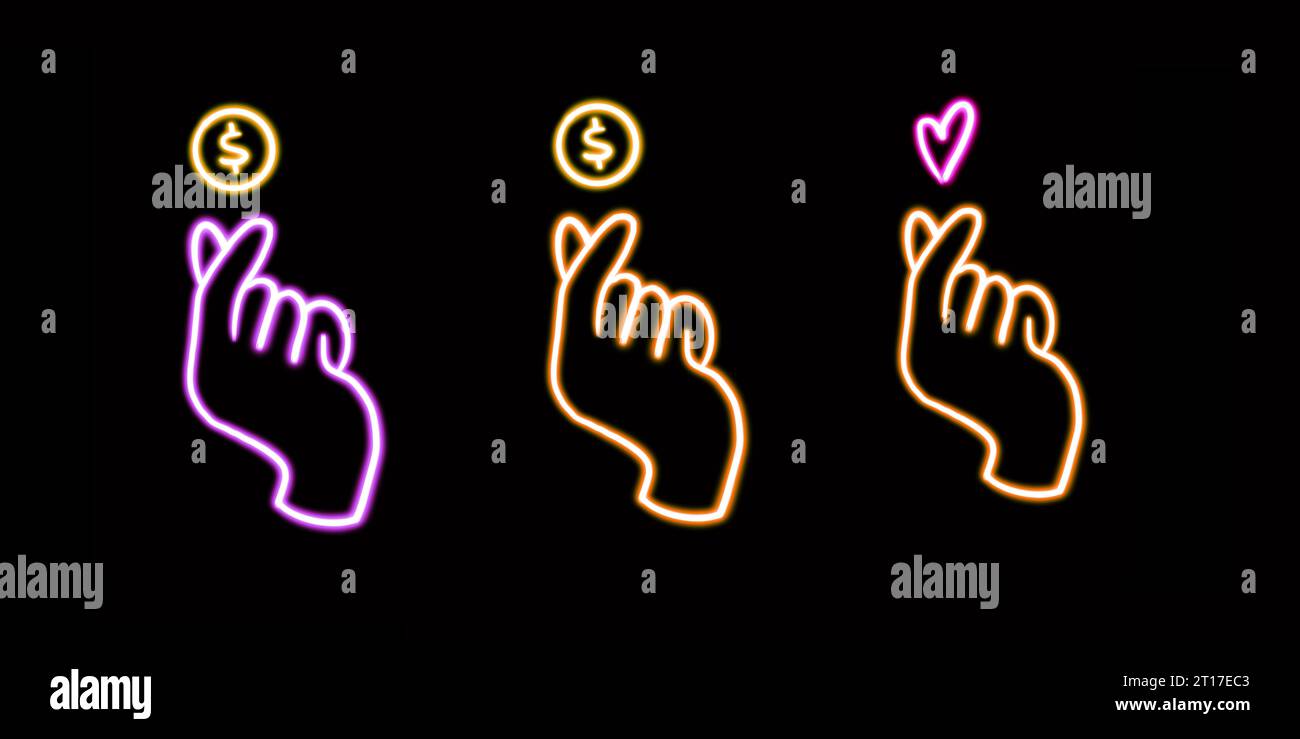 Neon Finance Set, Hand, Heart, Coin. glowing desktop icon, neon sticker ...