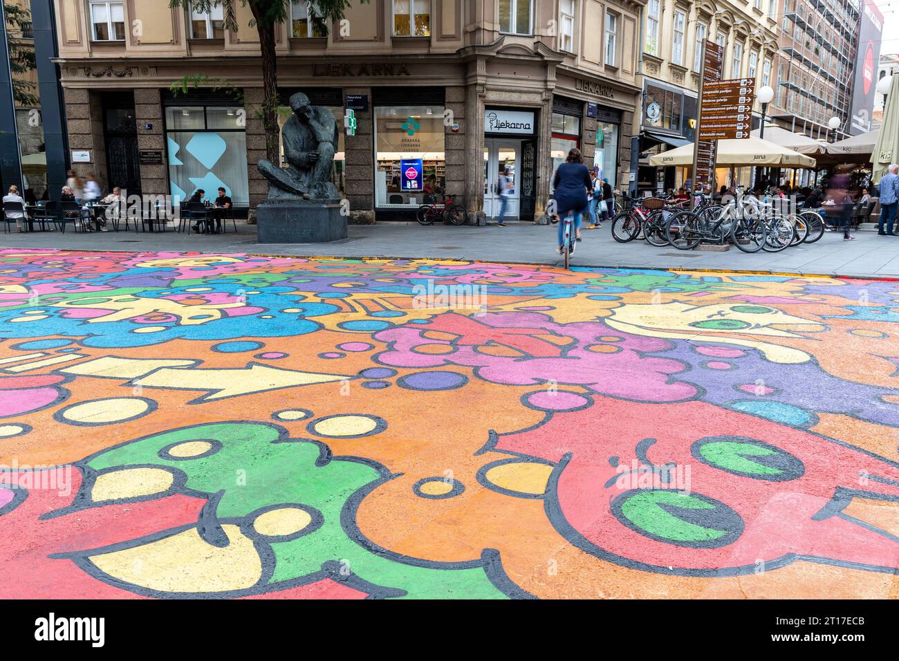 Mural of colourful cats at a intersection of a pedestrian zone in ...