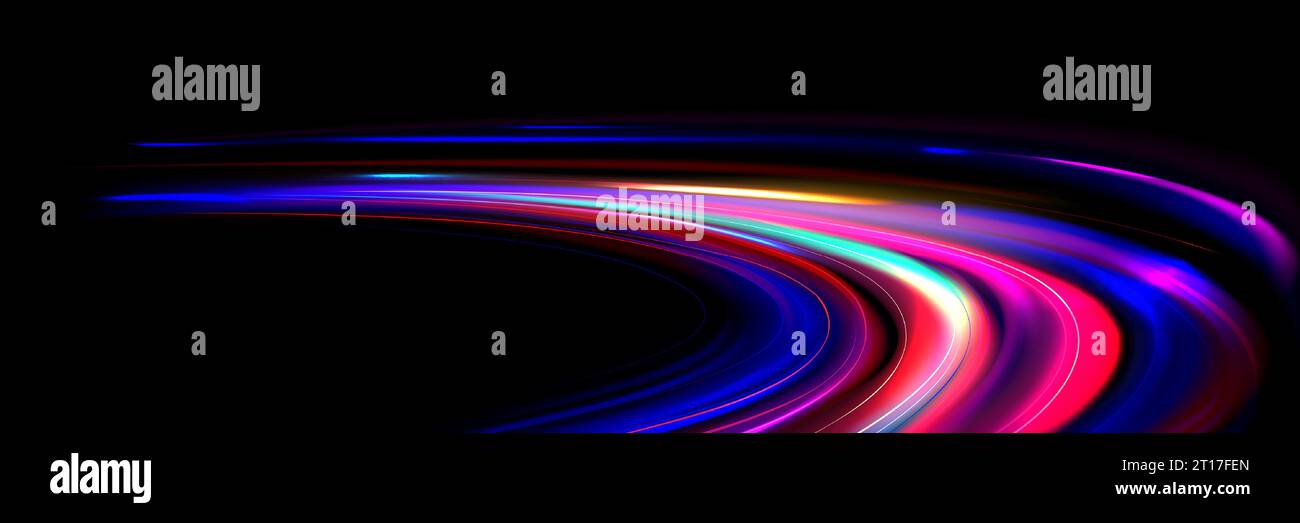 High speed motion curve lines with light neon effect. Blue and pink ...