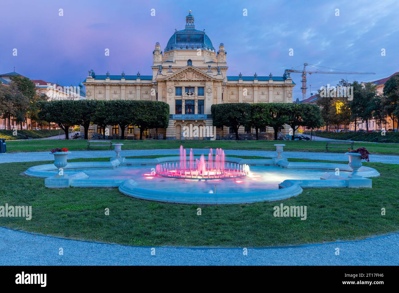 The Art pavilion in Zagreb during a colourful sunrise built in 1899 and ...