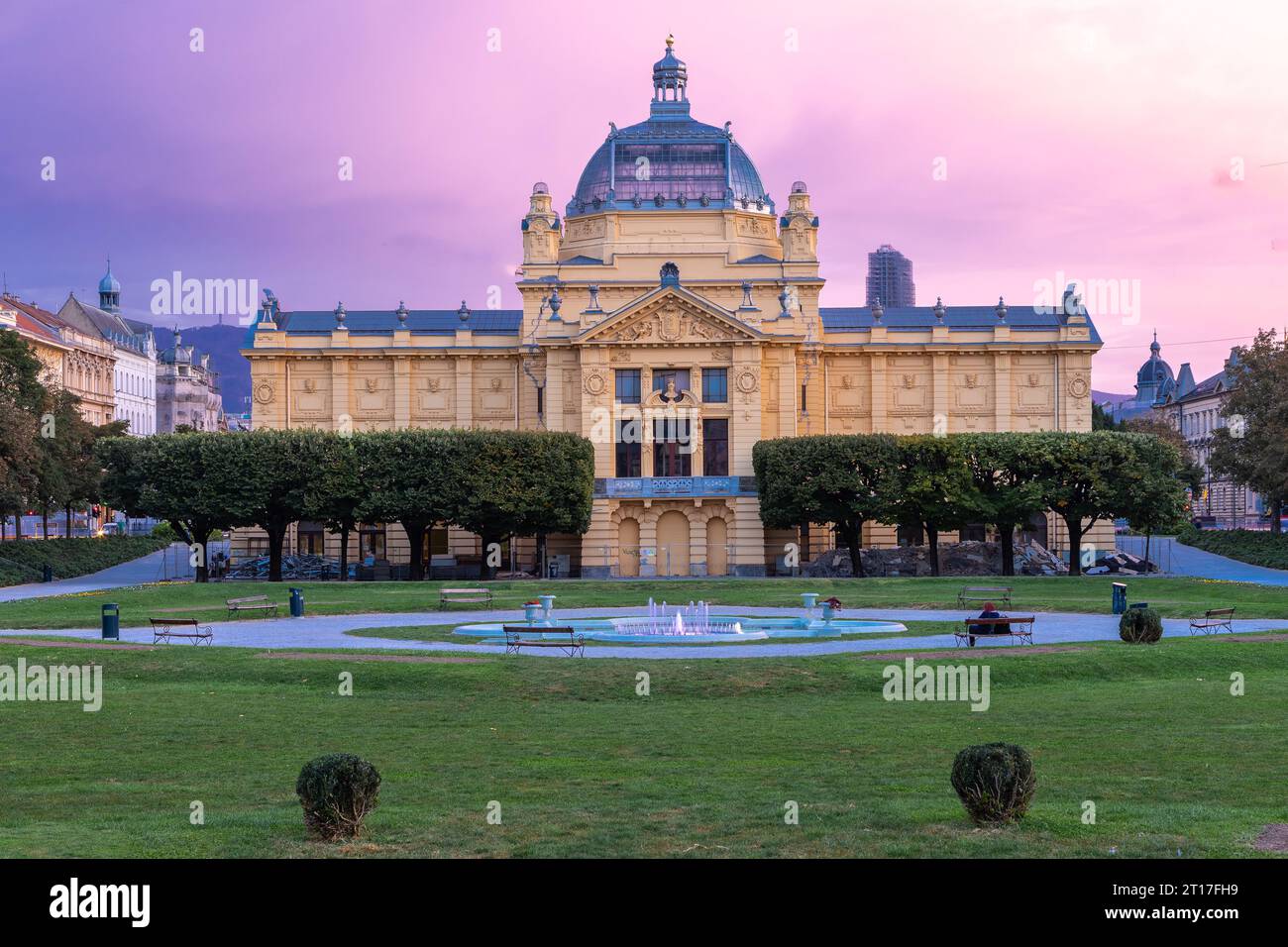 The Art pavilion in Zagreb during a colourful sunrise built in 1899 and ...