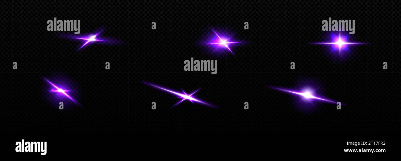 Purple star light flare vector twinkle glow effect. Bright camera ...