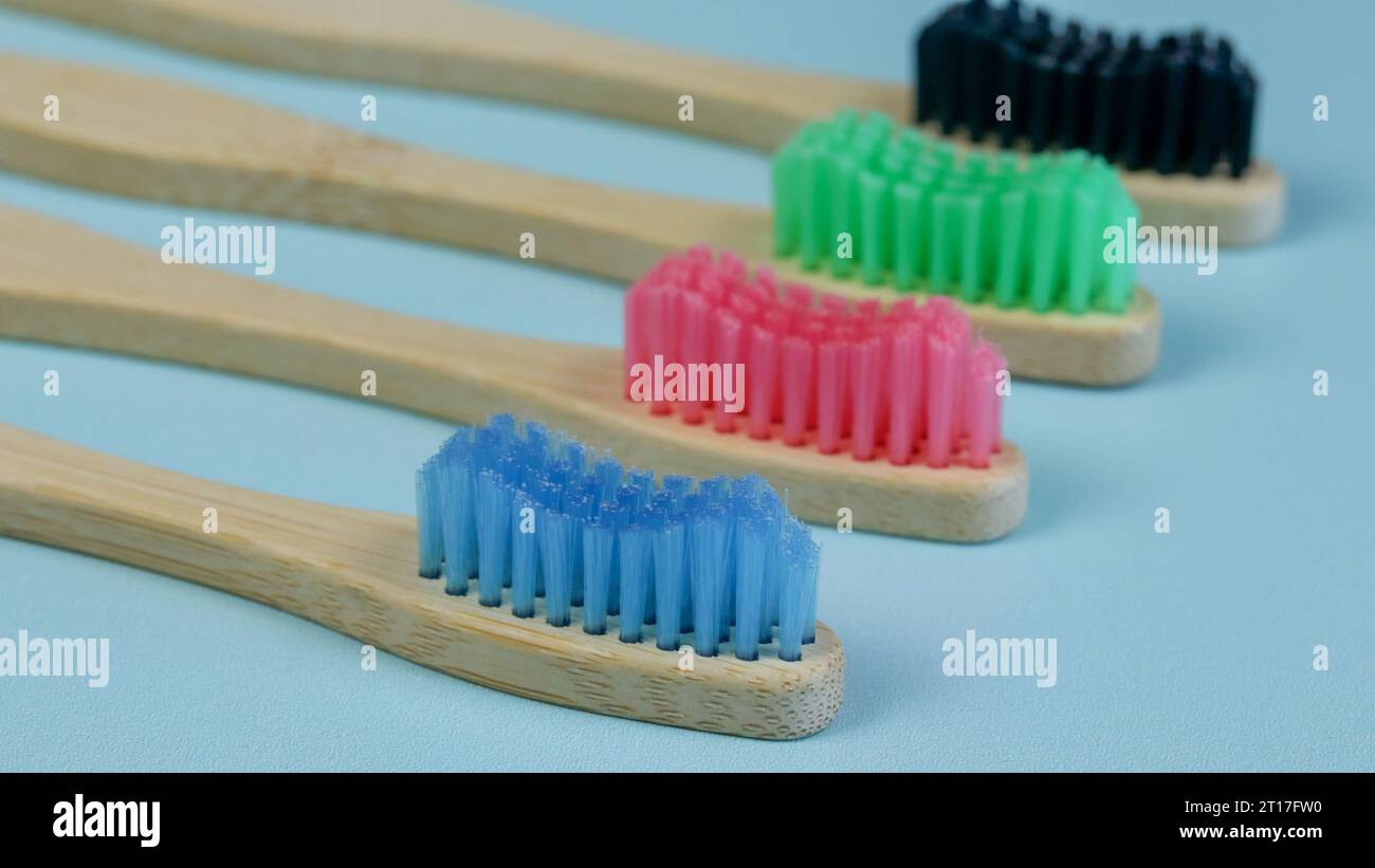 wooden toothbrushes, close-up Stock Photo - Alamy