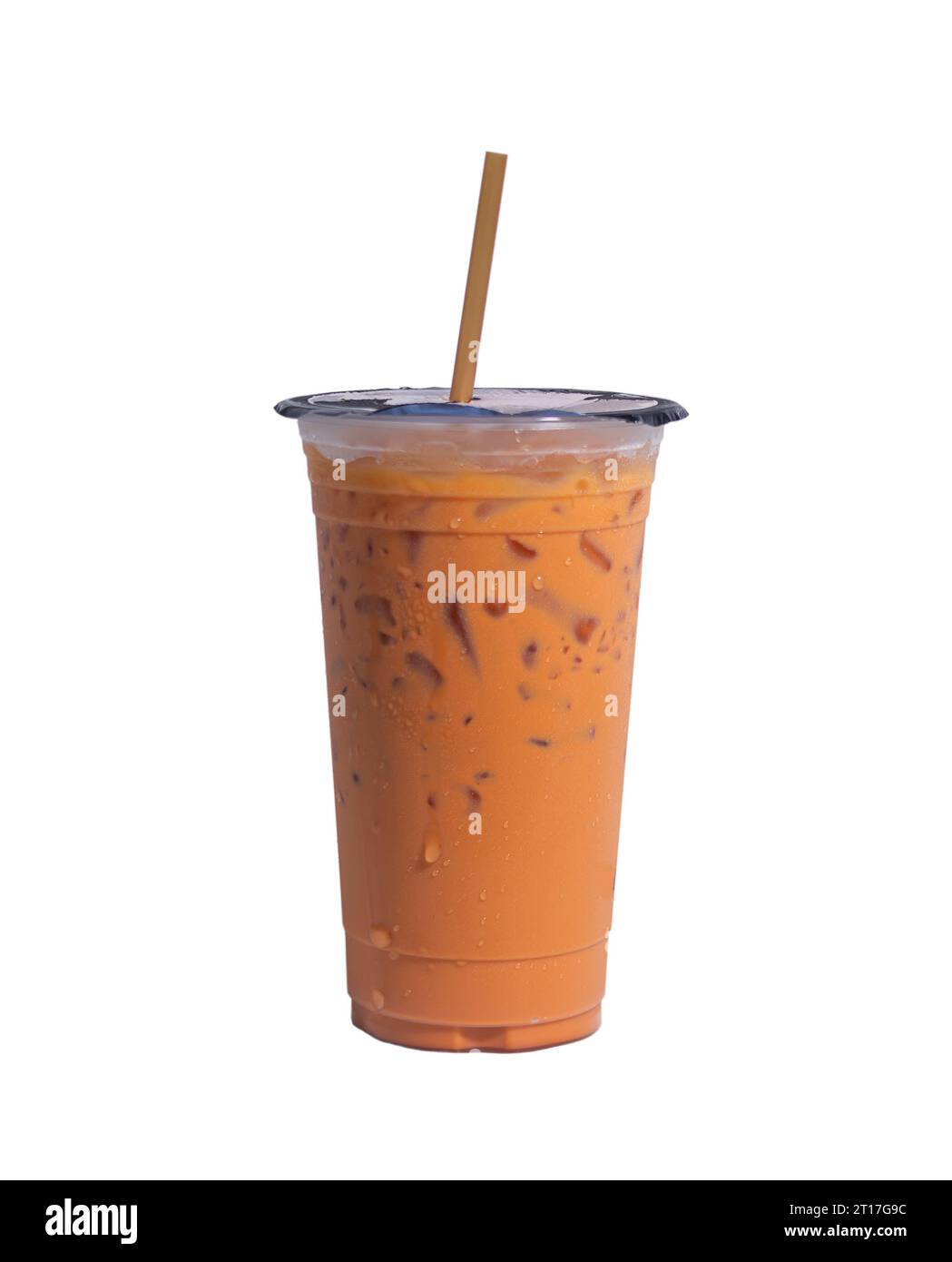 Tea thai, Ice tea milk or Ice milk tea, Sweet drink, Isolated, on white ...