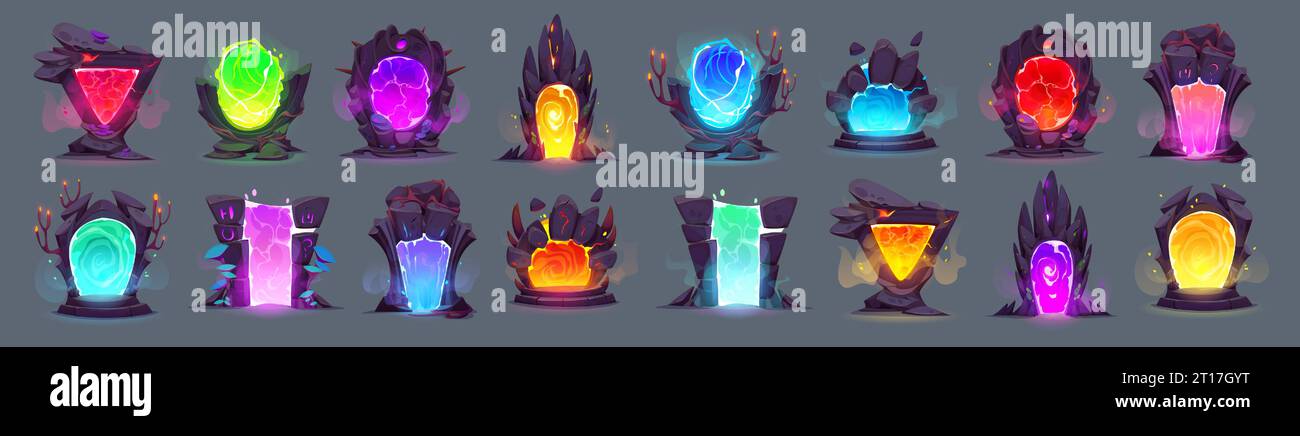 Magic fantasy world portal circle door 3d frame ui set. Wizard teleport ...