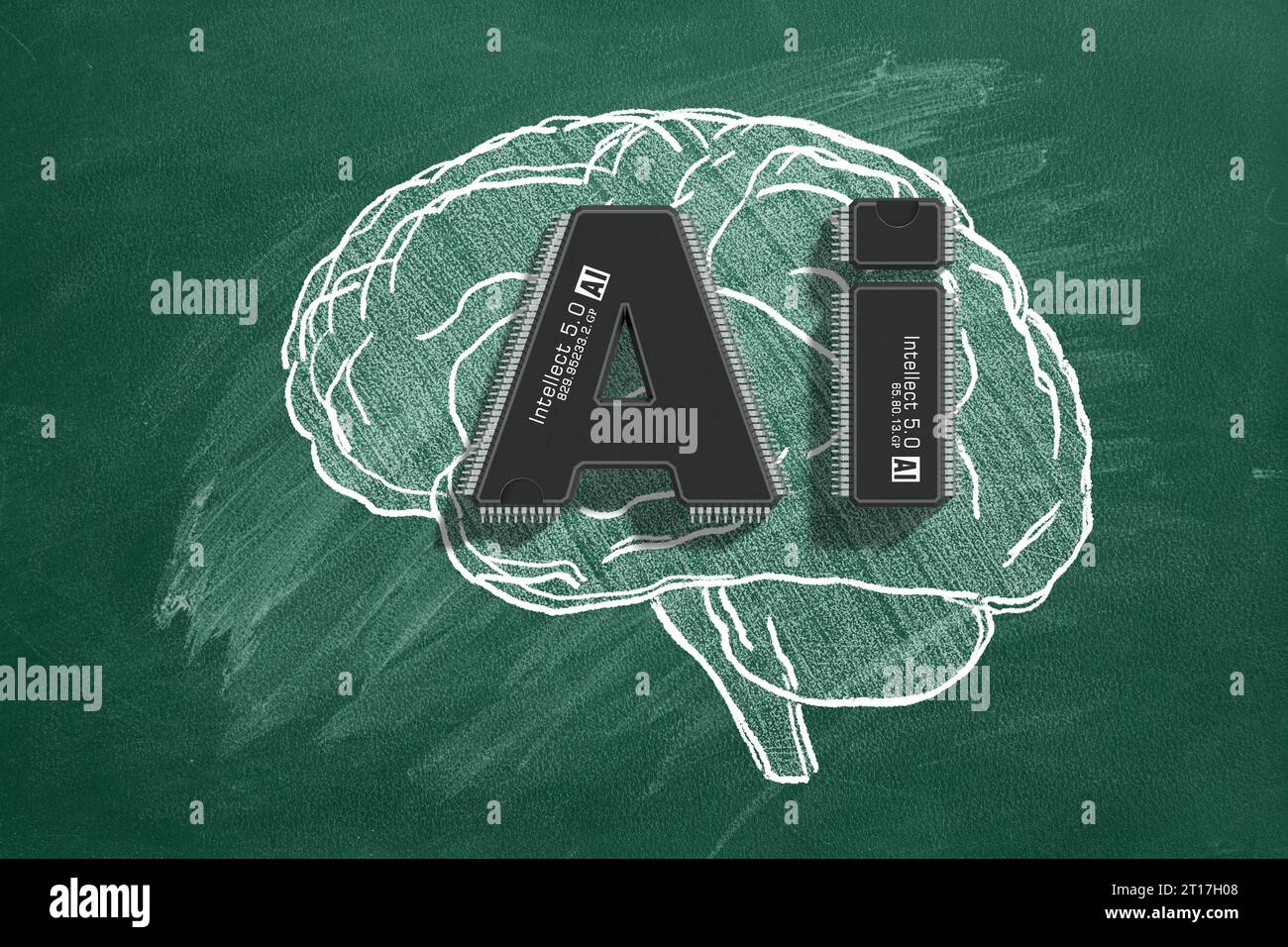 Two microchips in the form of the letters AI integrated with the human ...