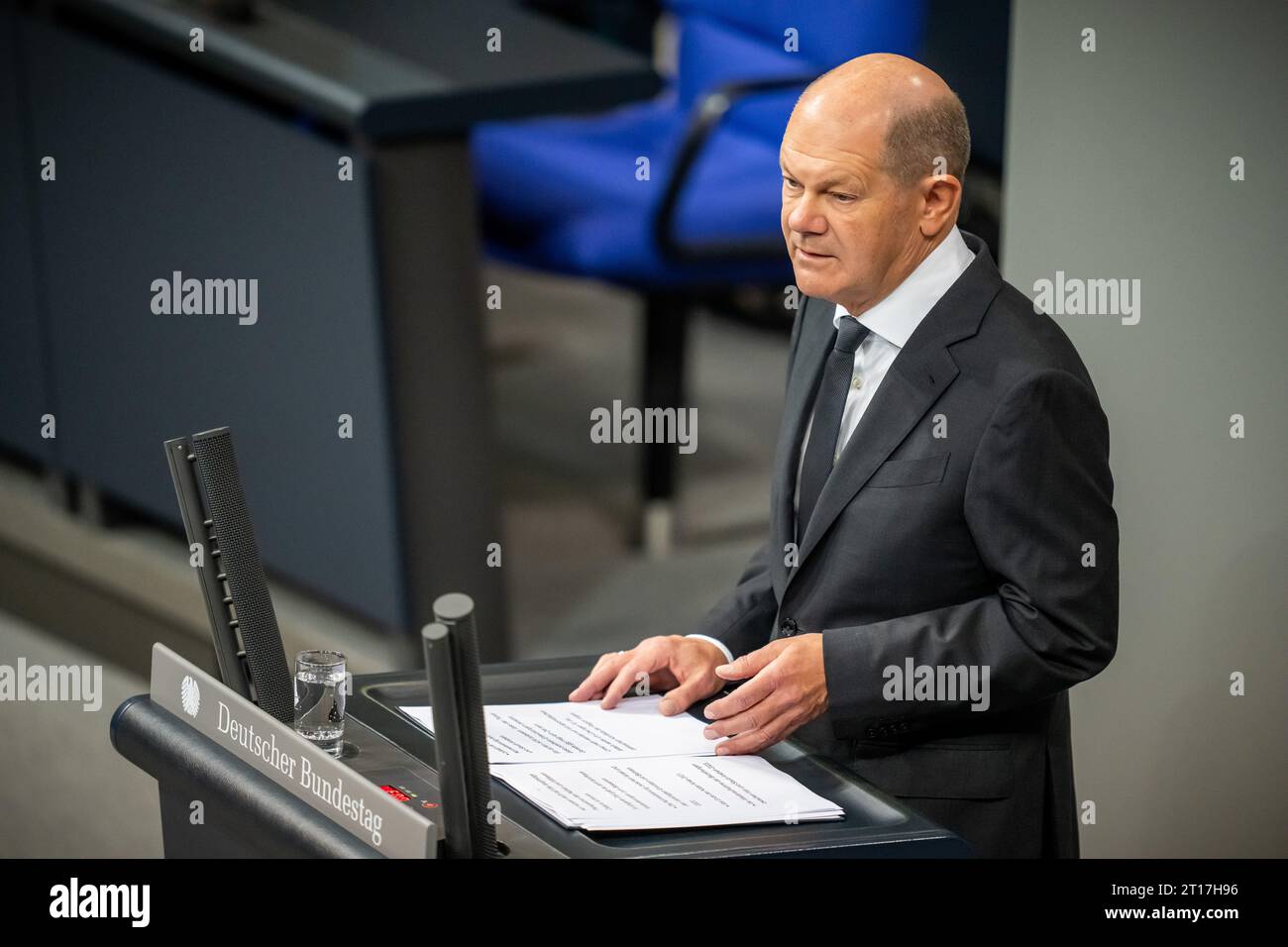 Berlin, Germany. 12th Oct, 2023. Chancellor Olaf Scholz (SPD) delivers ...