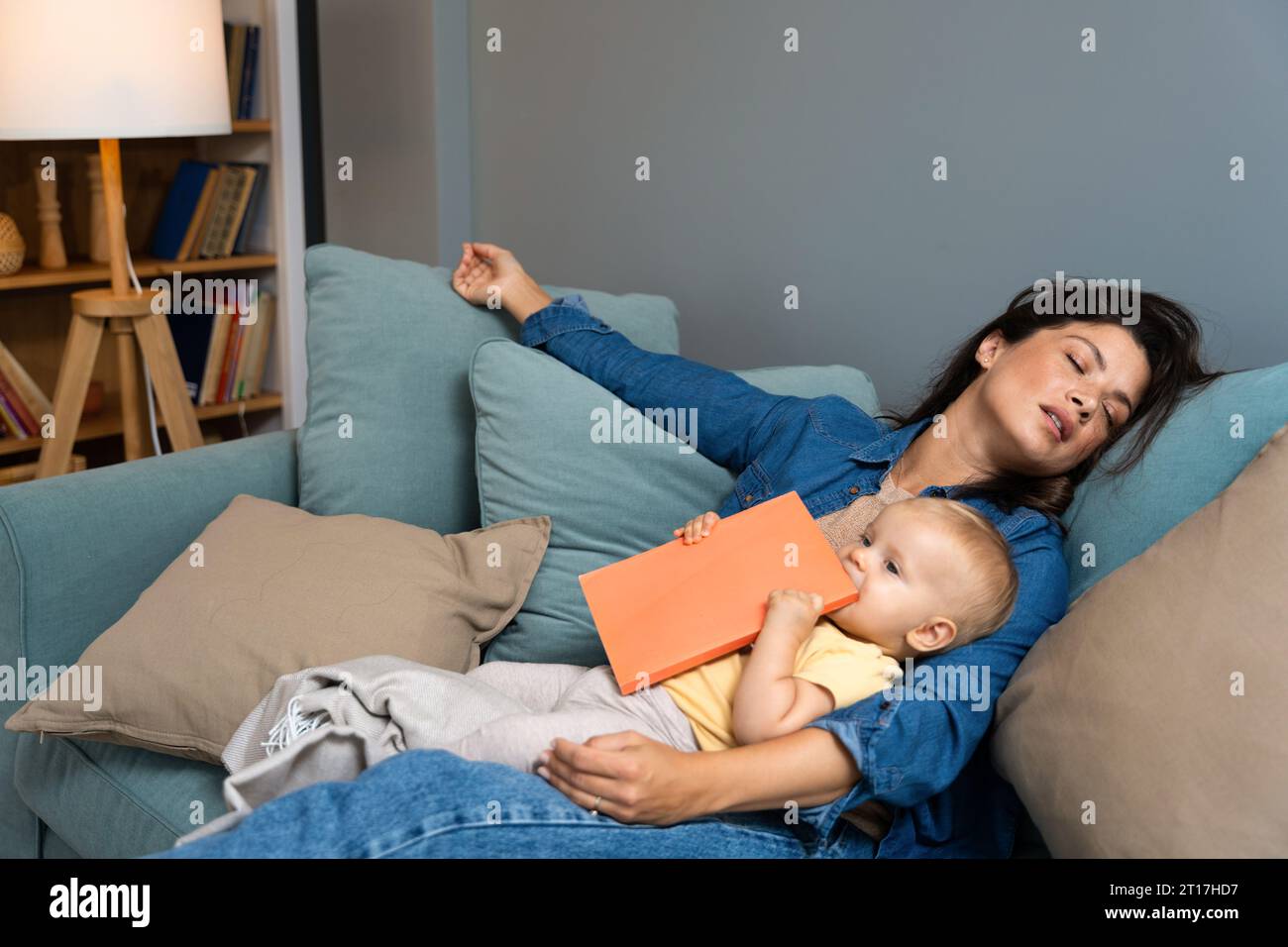 Young Mother Fell Asleep After Reading Fairy Tale Story Book To Her
