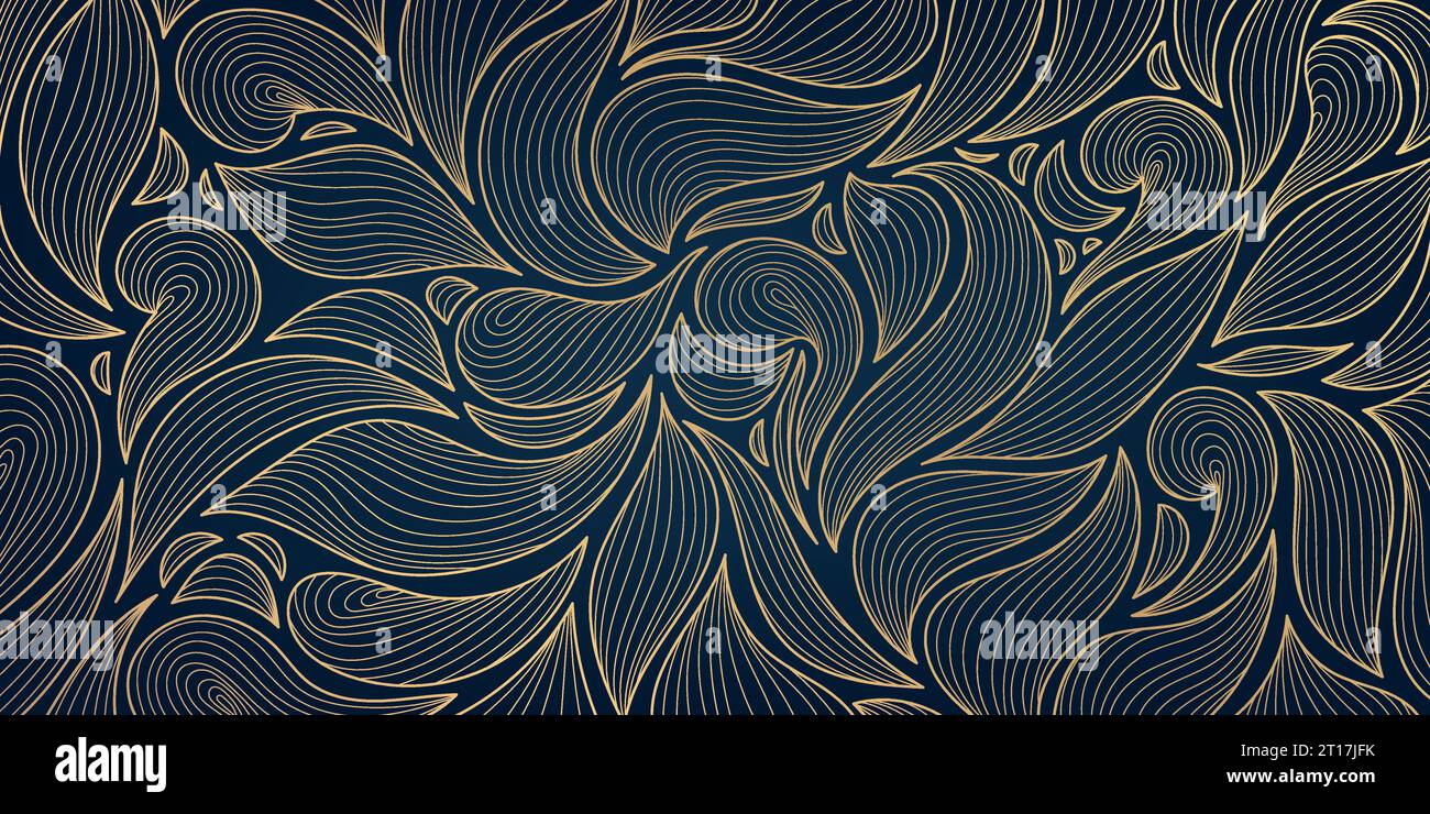Vector golden leaves, swirls art deco wallpaper background, hand drawn ...