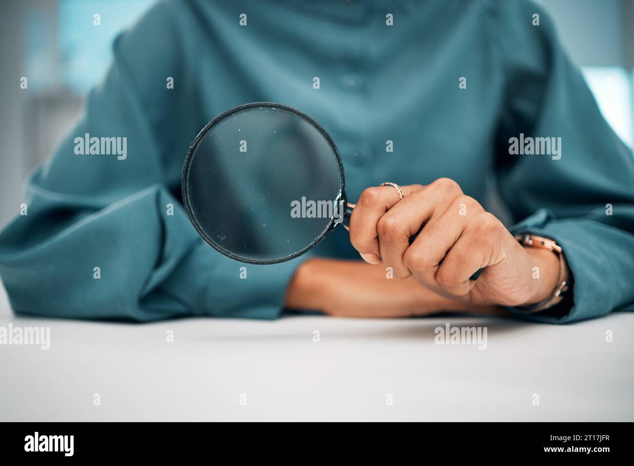 Magnifying glass, investigation and person hand with detective, study ...