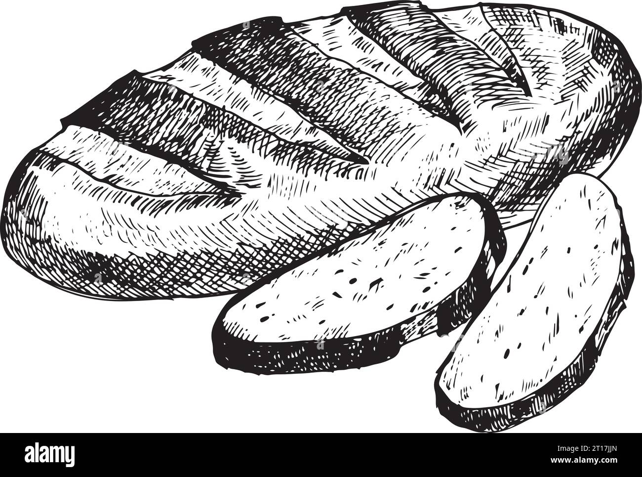 Vector graphic illustration of bread with sliced pieces. Black and ...