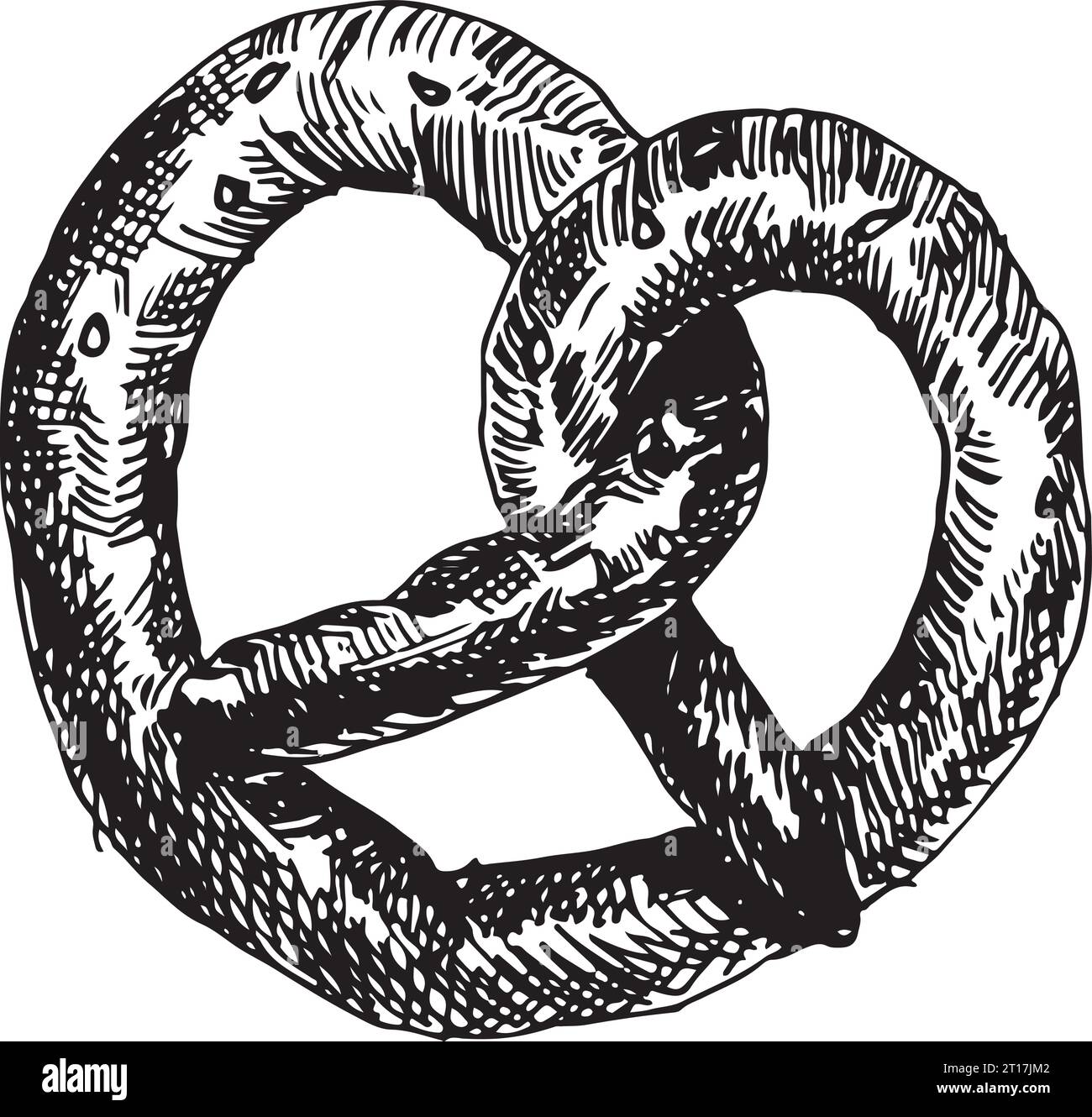 Vector graphic illustration of pretzel . Black and white sketch on a ...