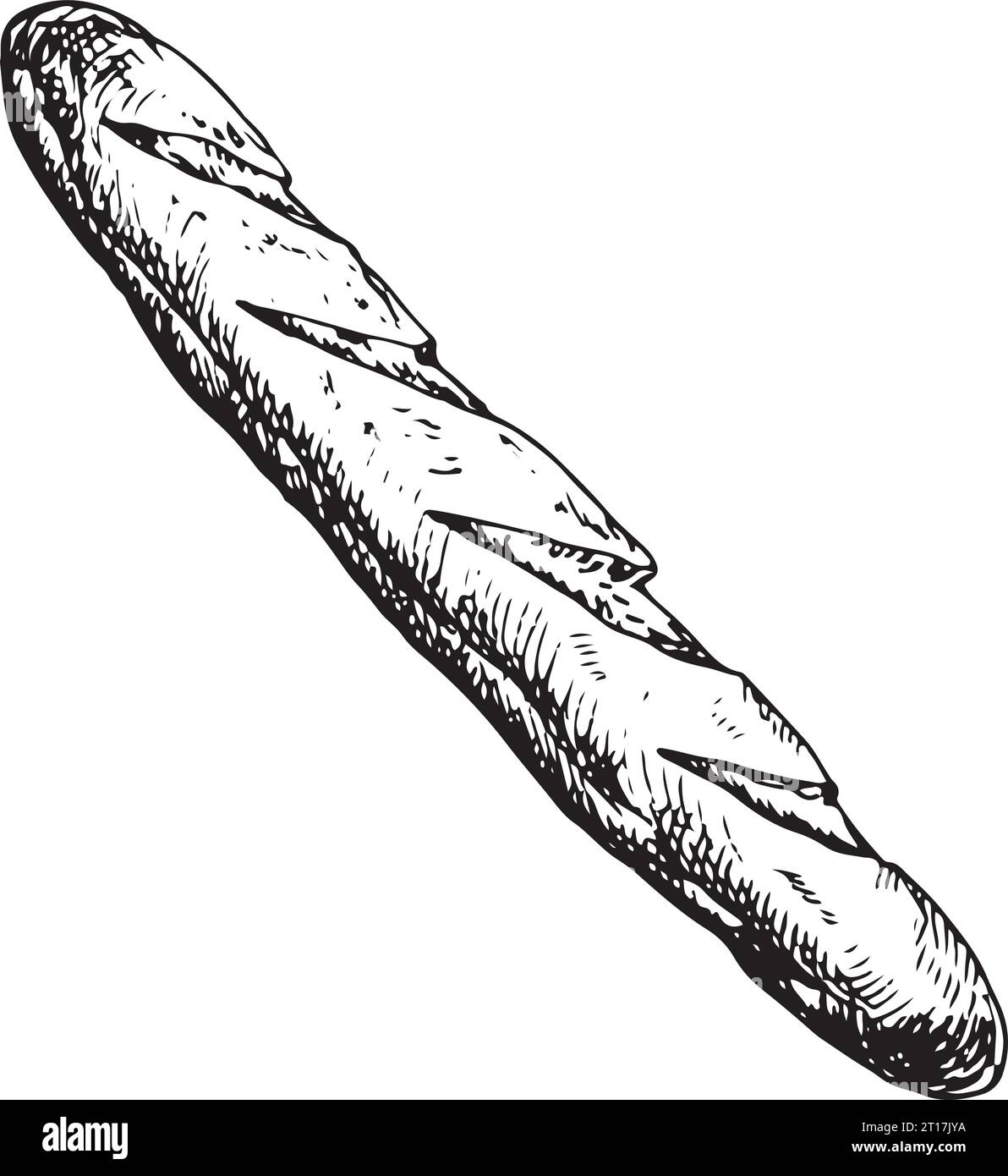 Vector graphic illustration of baguette . Black and white sketch on a ...