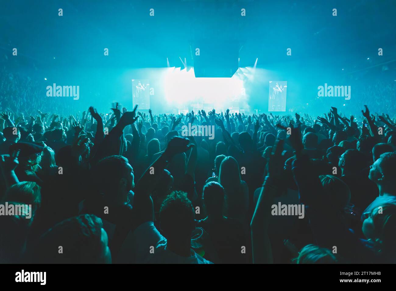 Big people crowd cheering and dancing in huge concert Stock Photo - Alamy