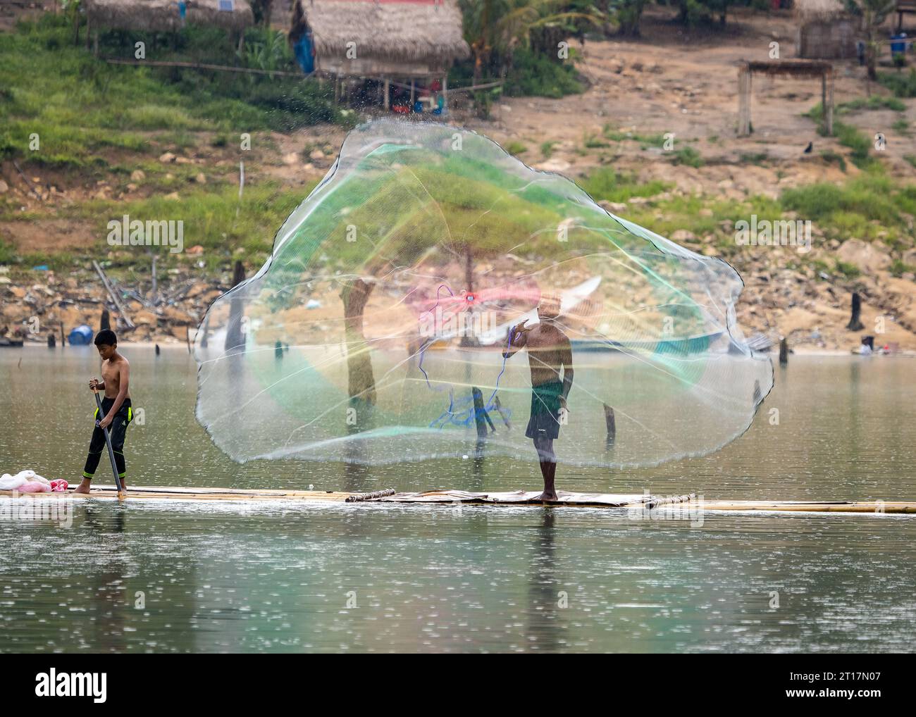 Indigenous people in Royal Belum Perak using net to catch fish Stock ...