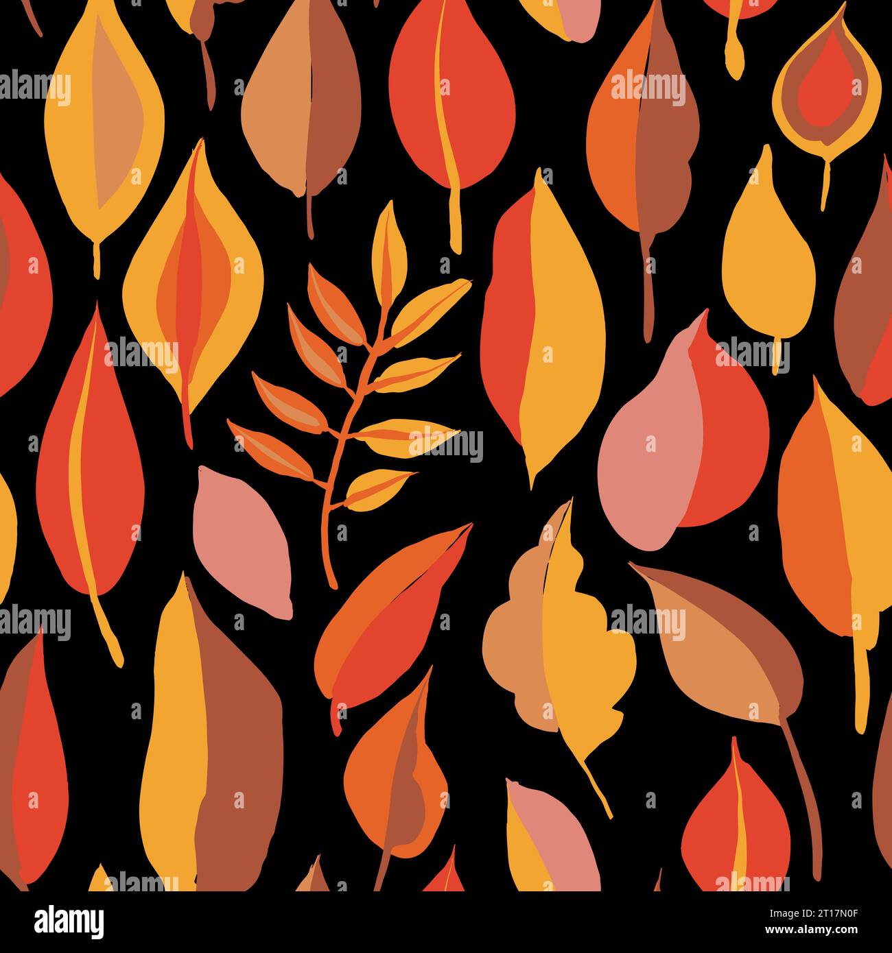 Floral Pattern from Red, Orange, Yellow Color Autumn Leaves on Black ...