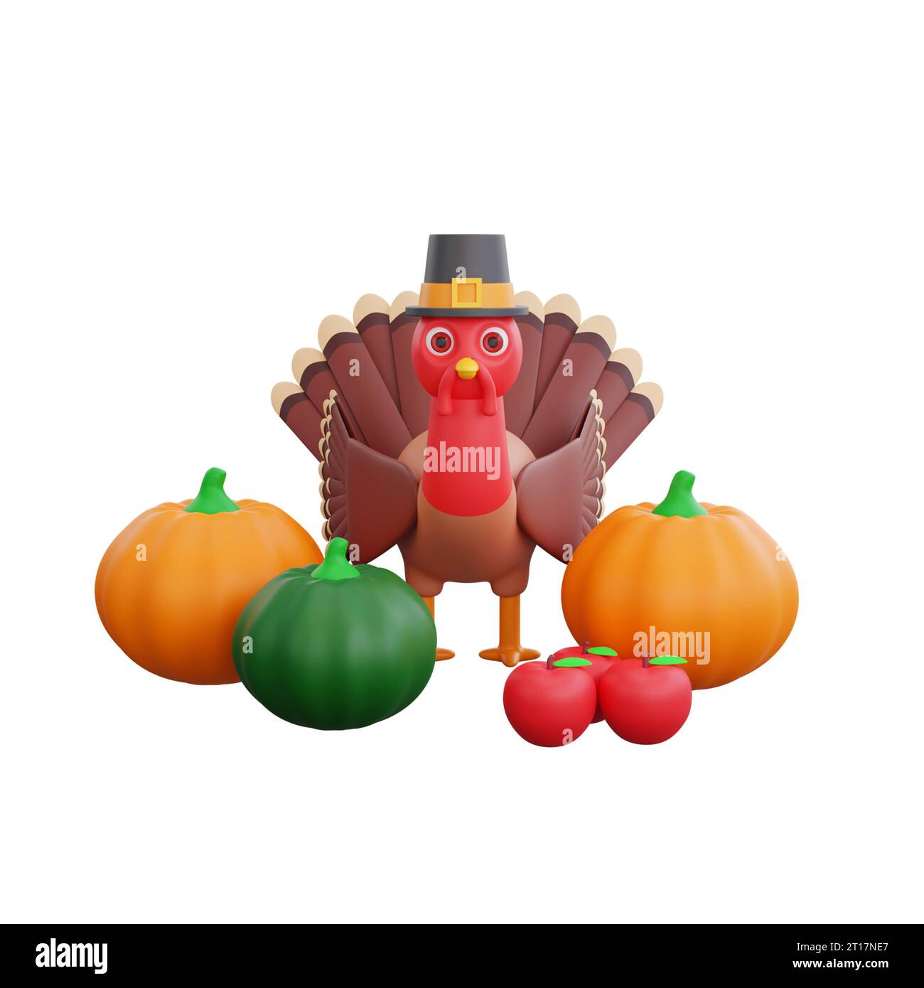 3d turkey wearing a pilgrim hat and surrounded by pumpkins and other ...