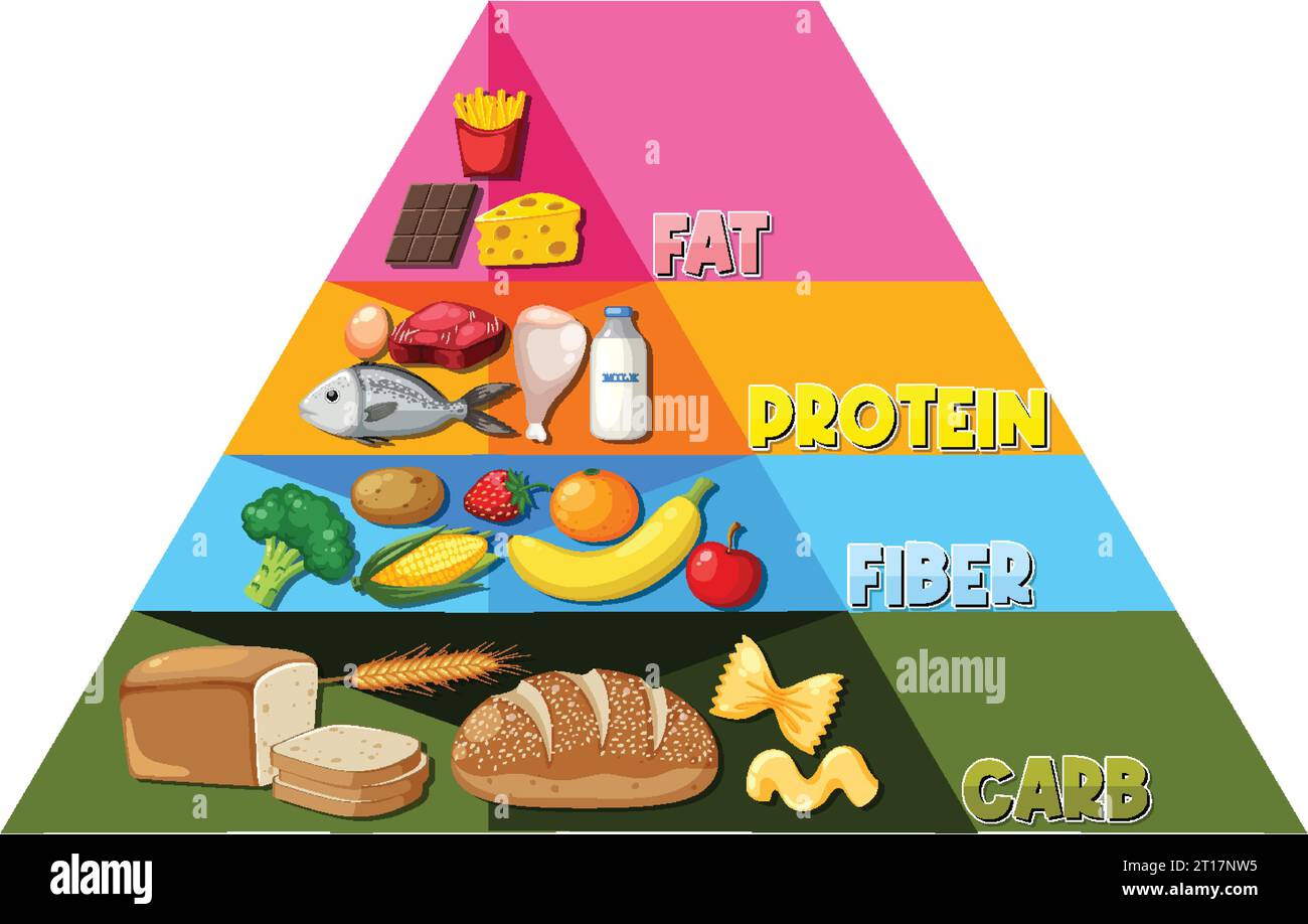 An illustrated infographic depicting a cartoon food pyramid for ...