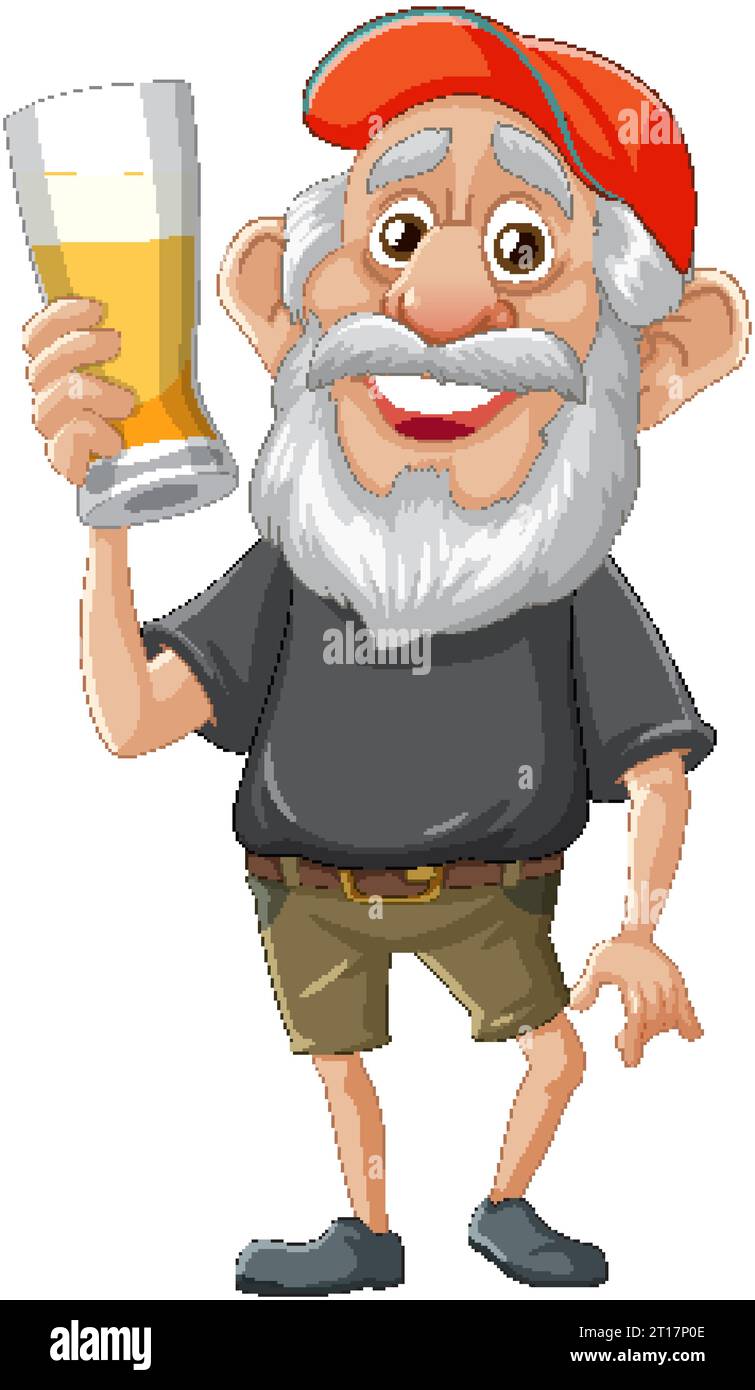 A lively cartoon character of an elderly man savoring his drink Stock ...