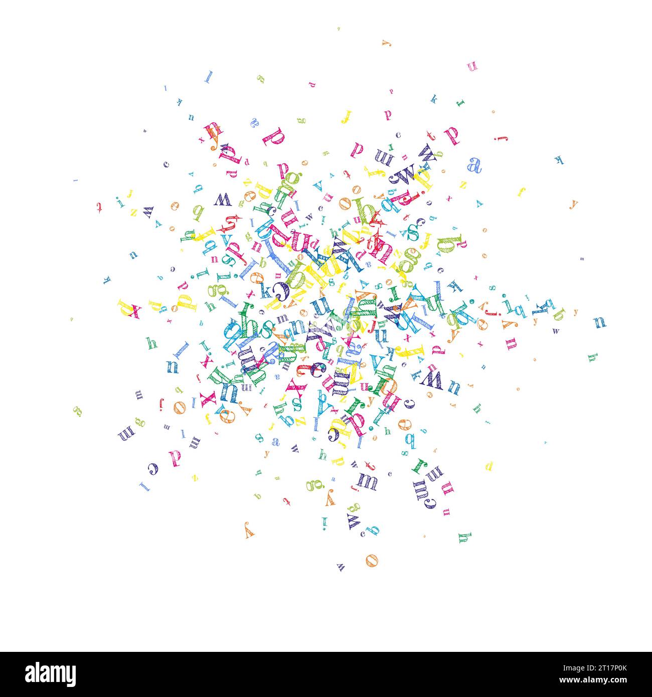 School notebook cover. Colorful childish floating letters of Latin ...