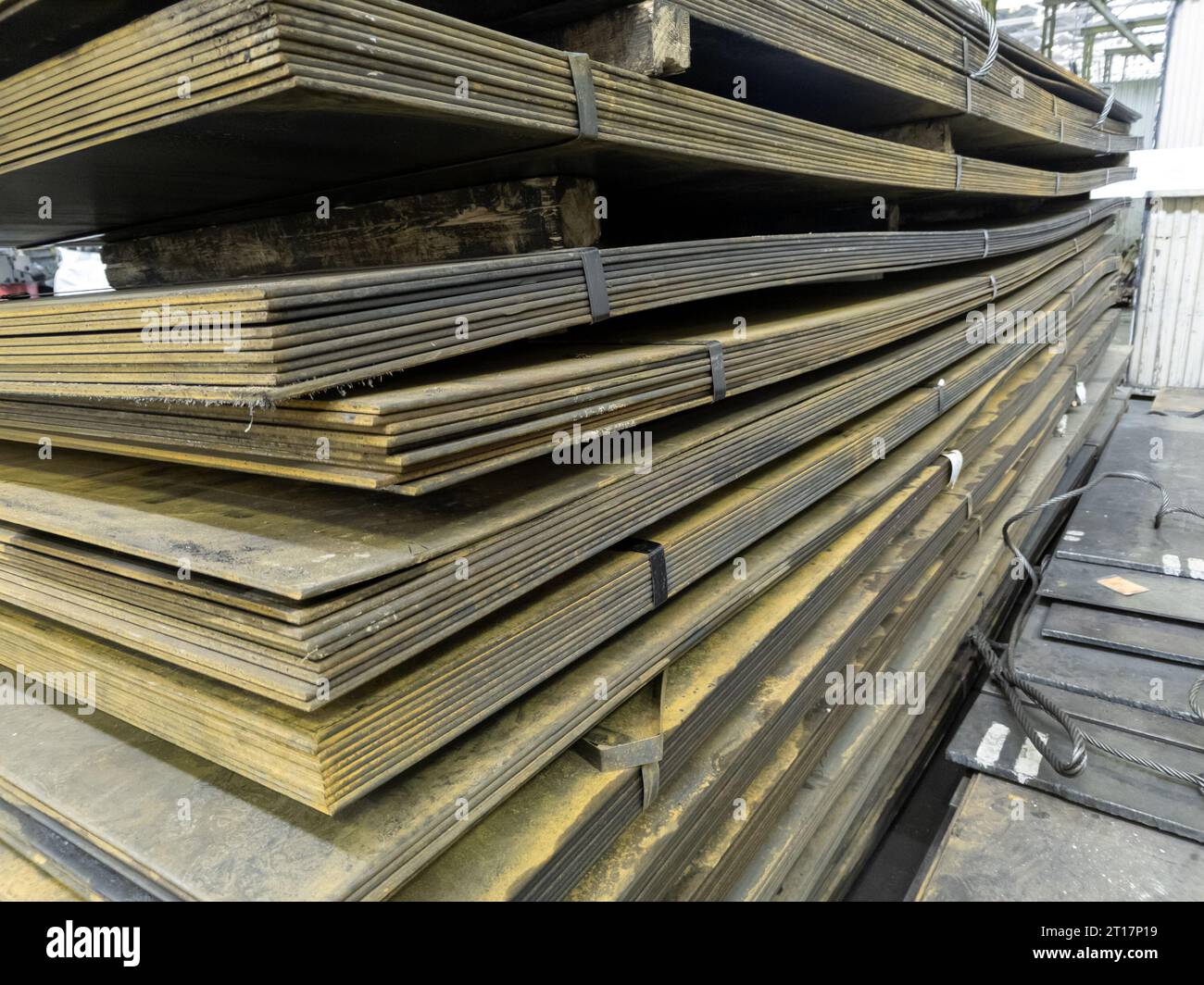 thick rusty hot rolled steel sheets stack corner, close-up Stock Photo ...