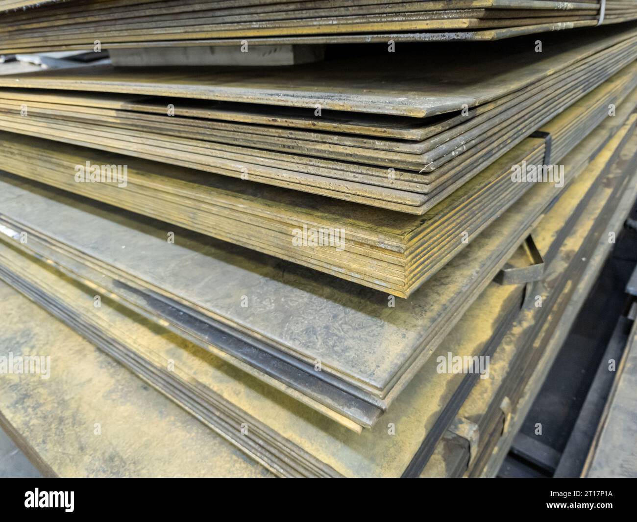 thick rusty hot rolled steel sheets stack corner, close-up Stock Photo ...