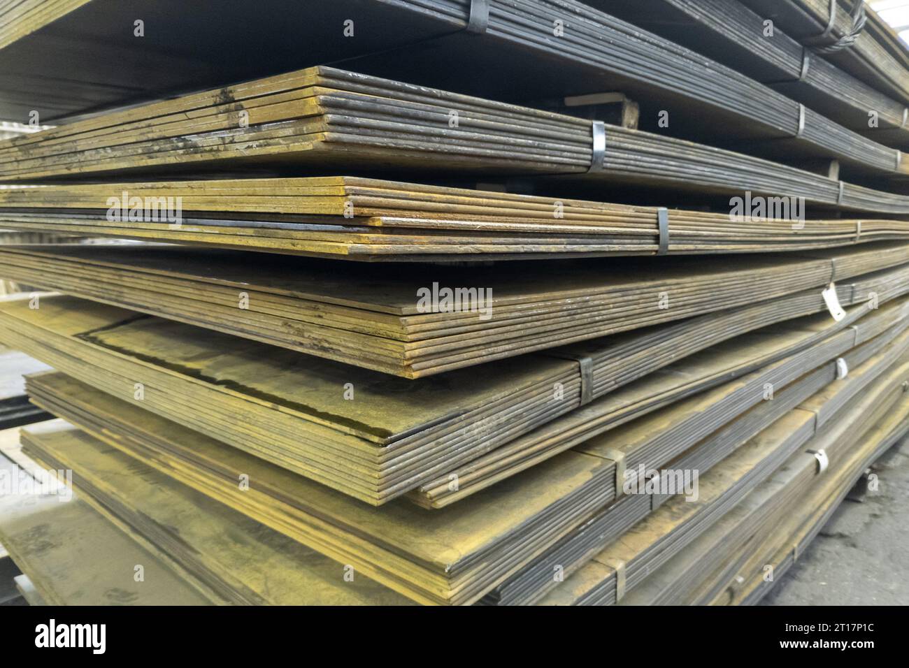 thick rusty hot rolled steel sheets stack corner, close-up Stock Photo ...