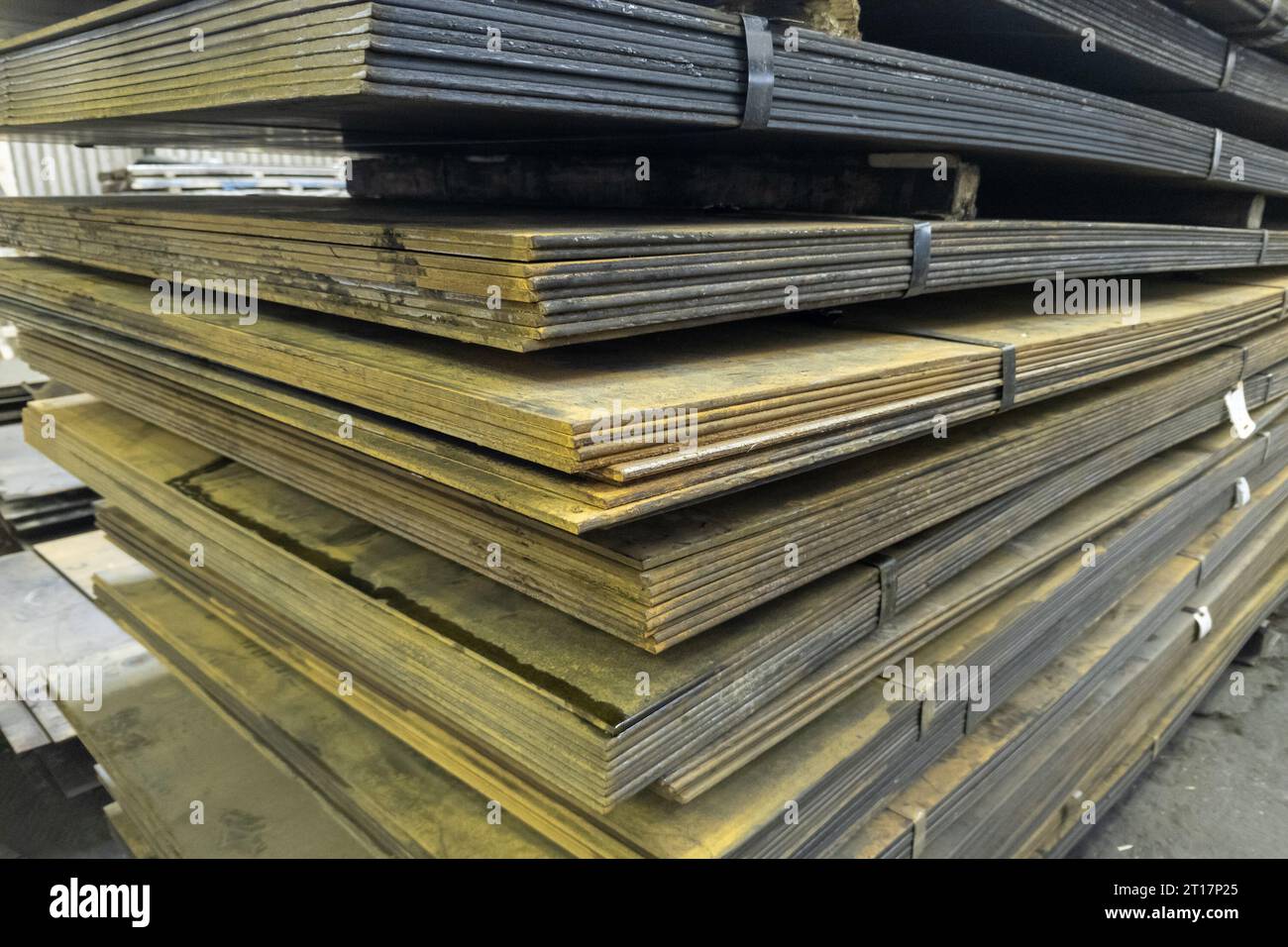 thick rusty hot rolled steel sheets stack corner, close-up Stock Photo ...