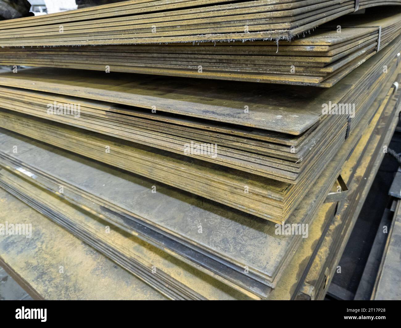 thick rusty hot rolled steel sheets stack corner, close-up Stock Photo ...