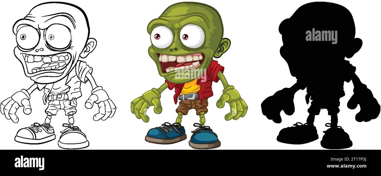 A collection of vector zombie illustrations in cartoon style Stock ...