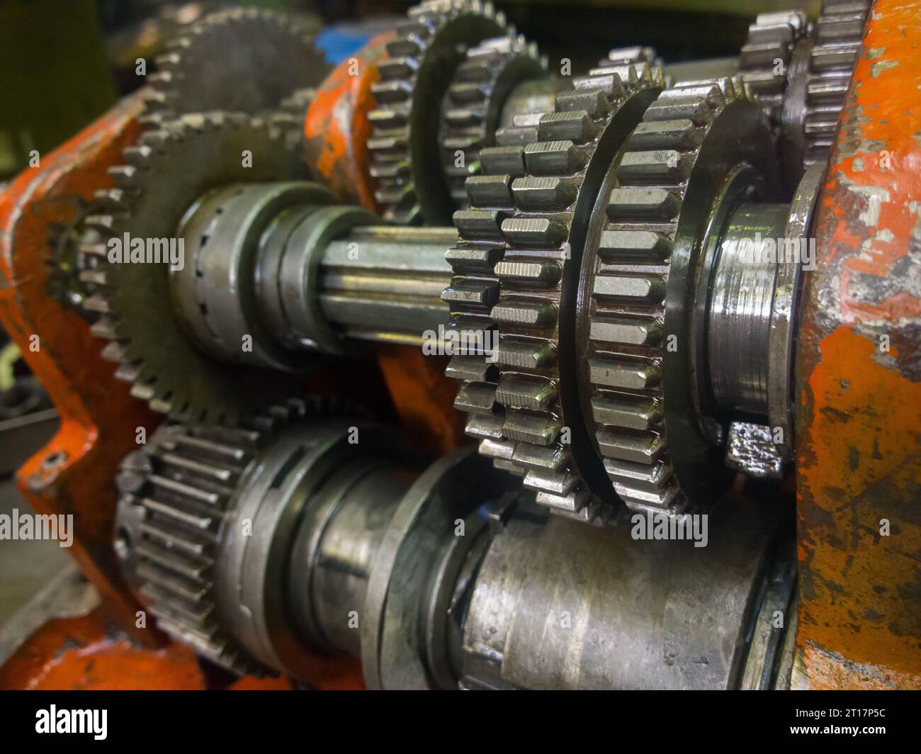 gears of old soviet lathe gearbox Stock Photo - Alamy