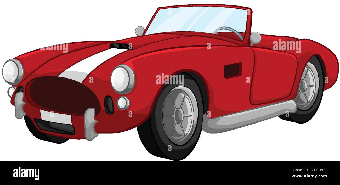 A cartoon illustration of a vintage red convertible car isolated on a ...