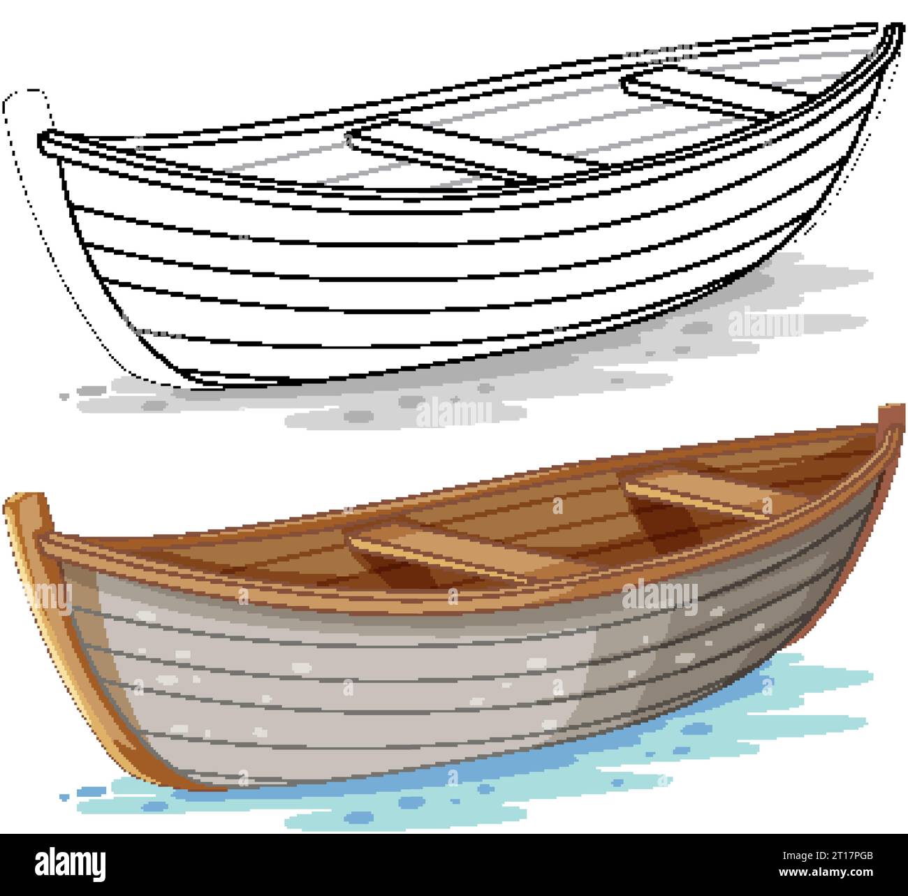 Vector cartoon illustration of a wooden paddle boat for colouring Stock ...