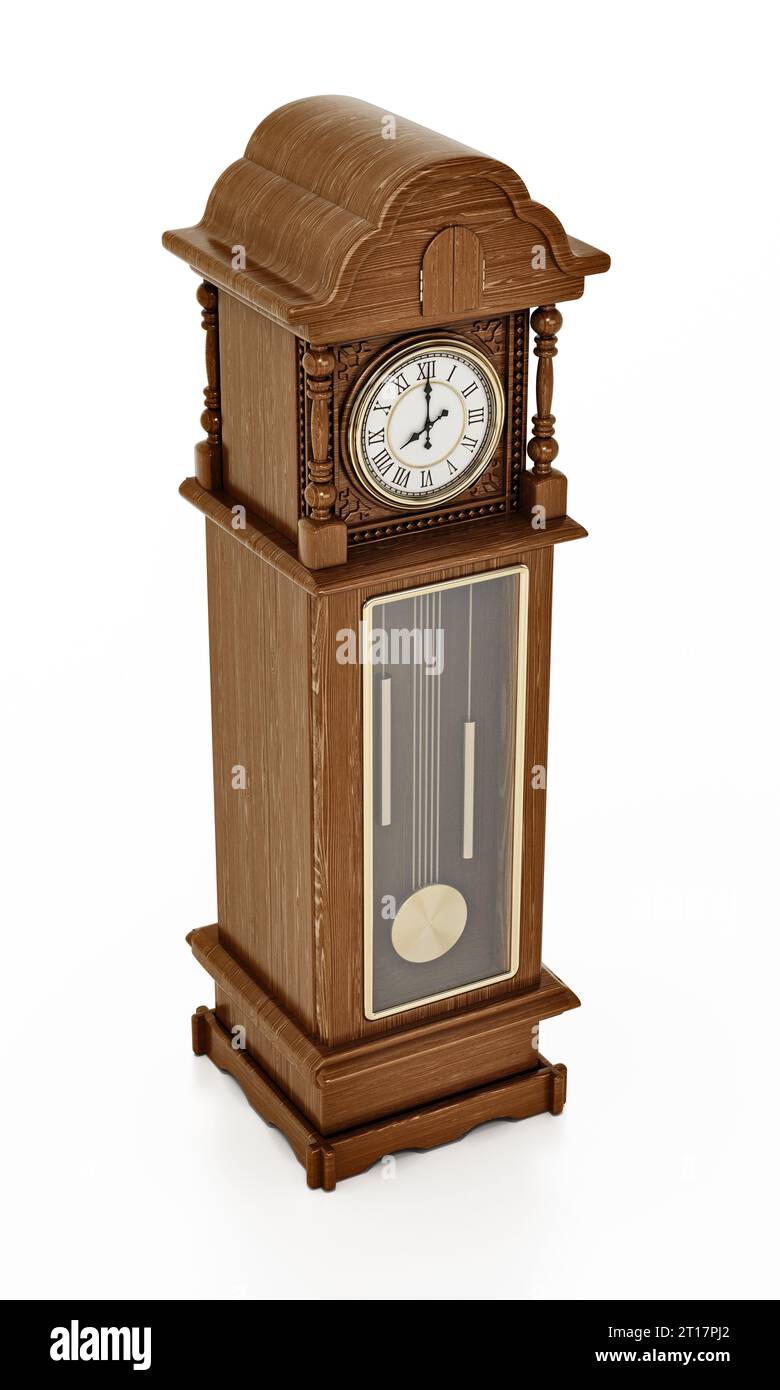 Antique pendulum clock isolated on white background. 3D illustration ...