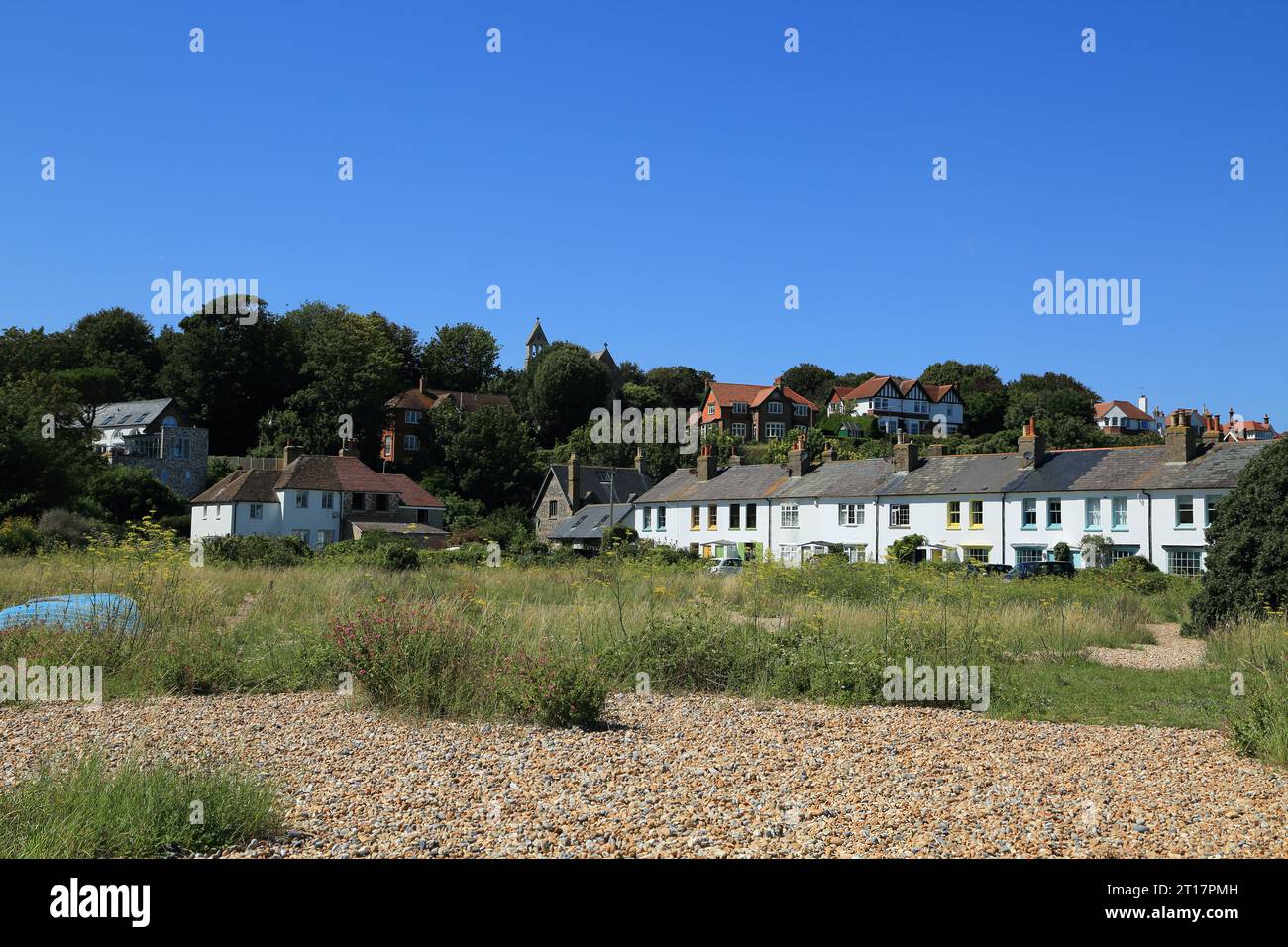 View across shingle beach towards South Street, Kingsdown, Deal, Kent ...
