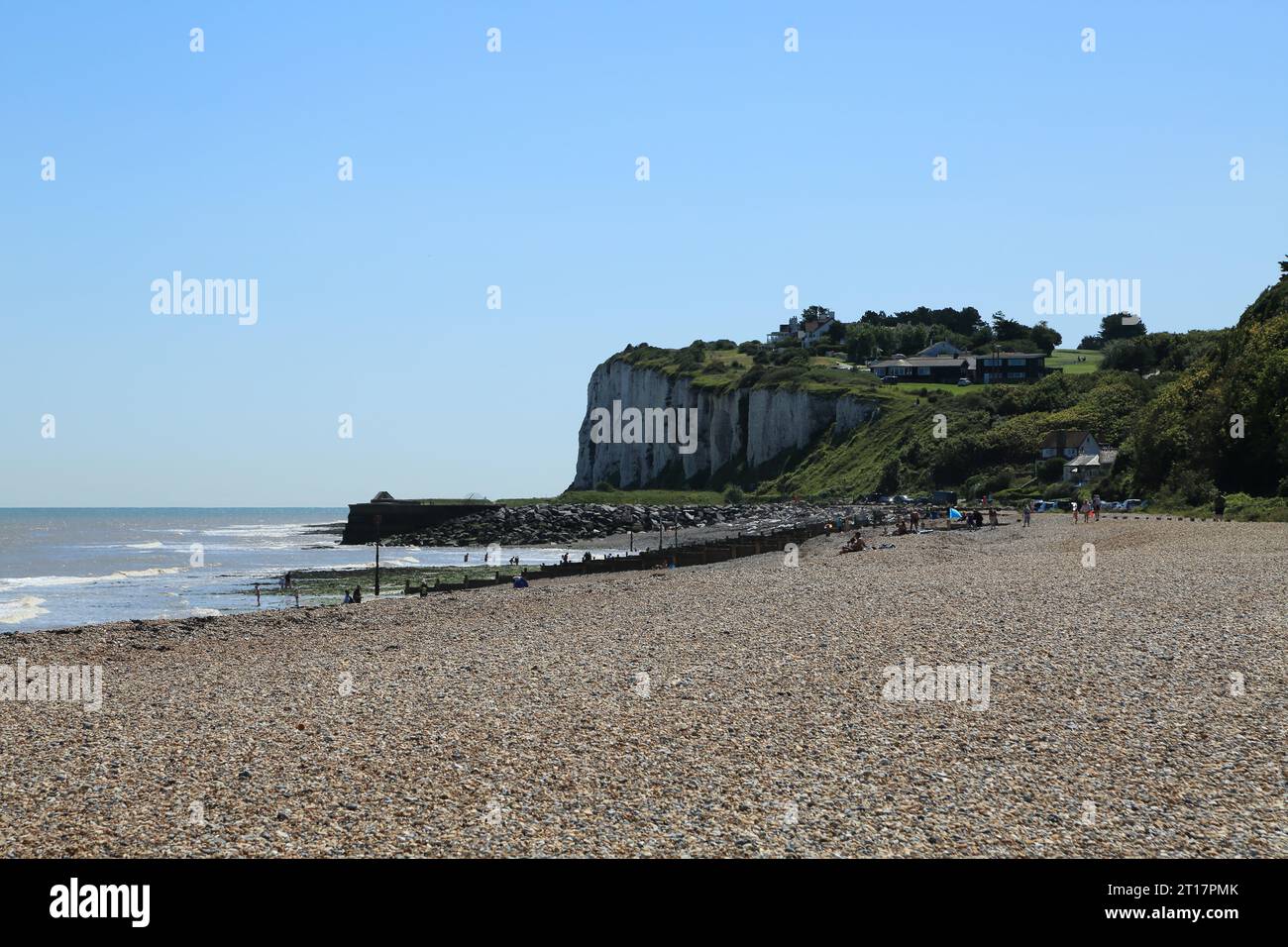 The white cliffs and English Channel from the shingle beach at ...