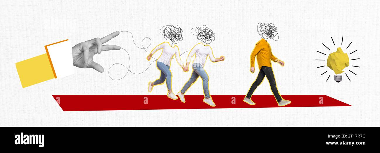 Panorama composite photo collage of headless people doodle instead of ...