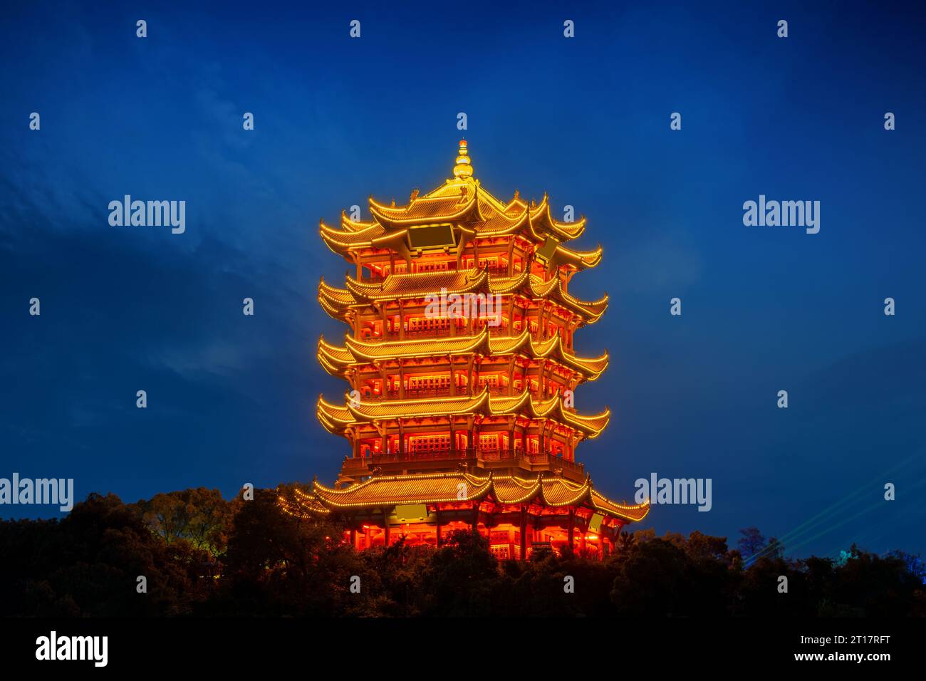 Yellow Crane Tower at twilight, the traditional Chinese multi-storey ...
