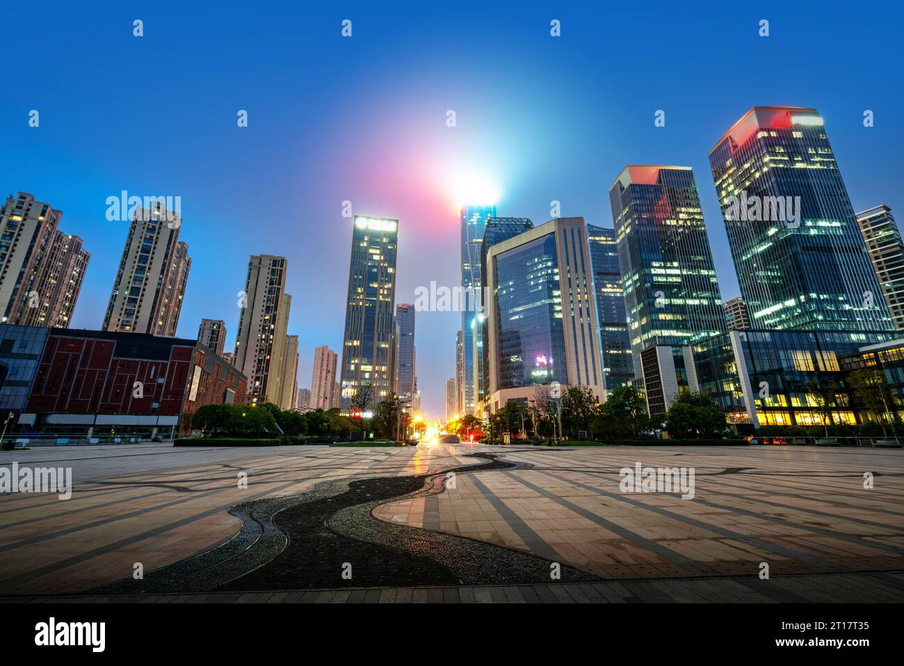 Skyscrapers in the business district, city night view, Changsha, China ...