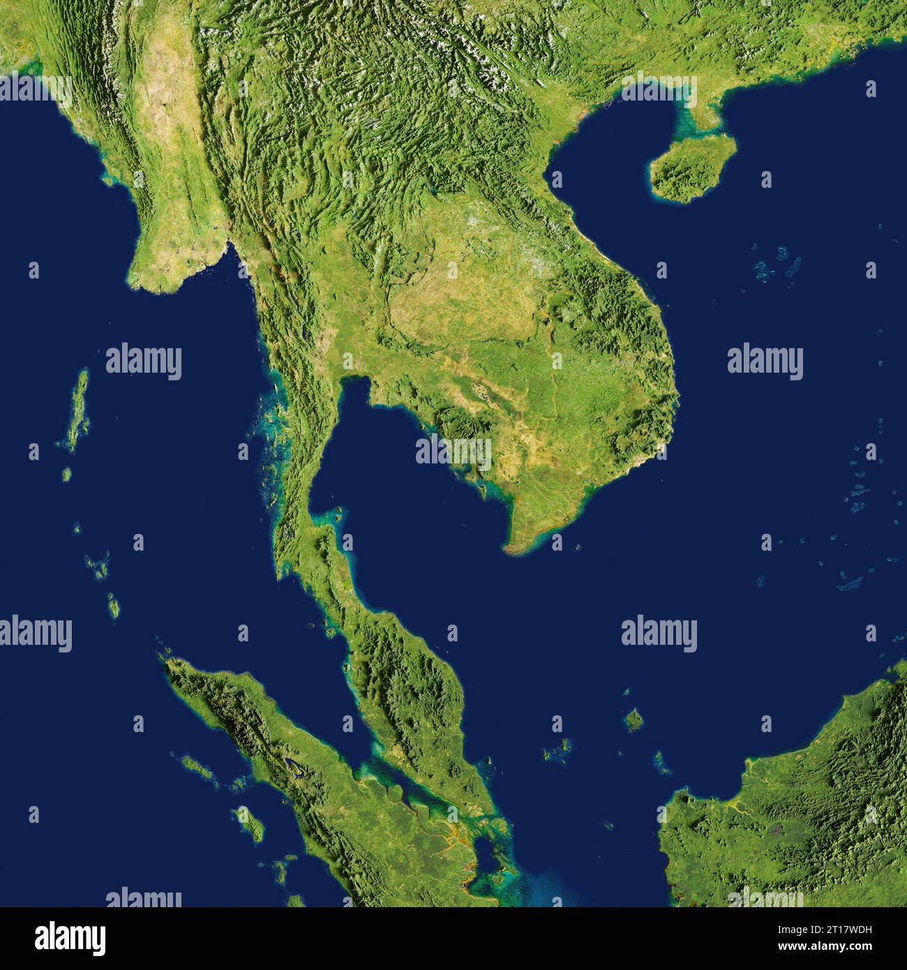 3D rendering of a highly detailed map of Thailand. Elements of this ...