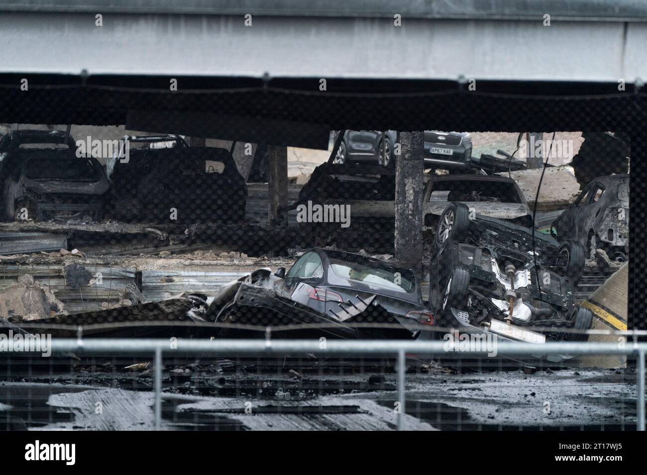 The scene at Luton Airport after a fire ripped through level three of the airport's Terminal Car ...