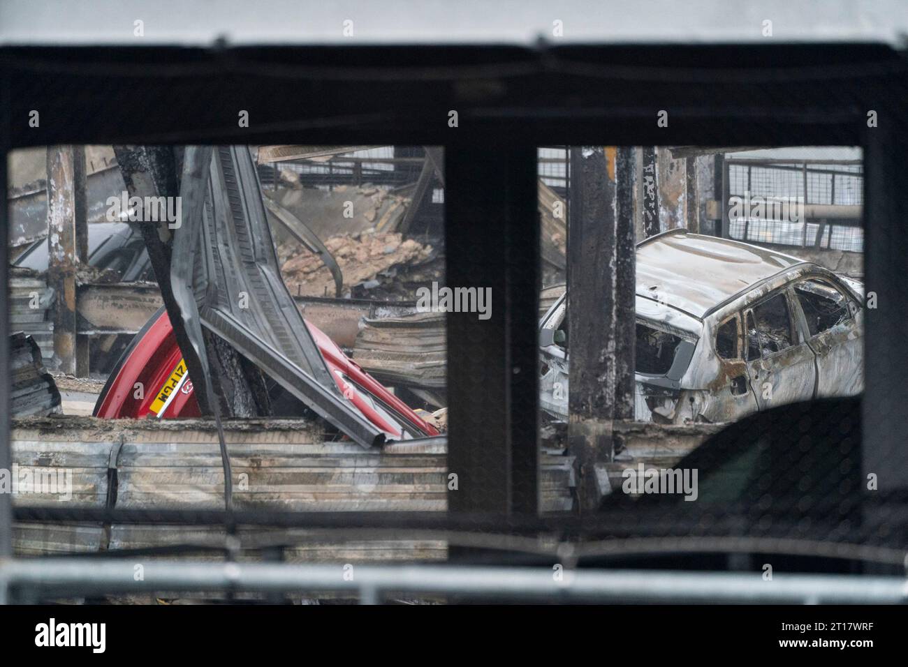 The scene at Luton Airport after a fire ripped through level three of the airport's Terminal Car ...