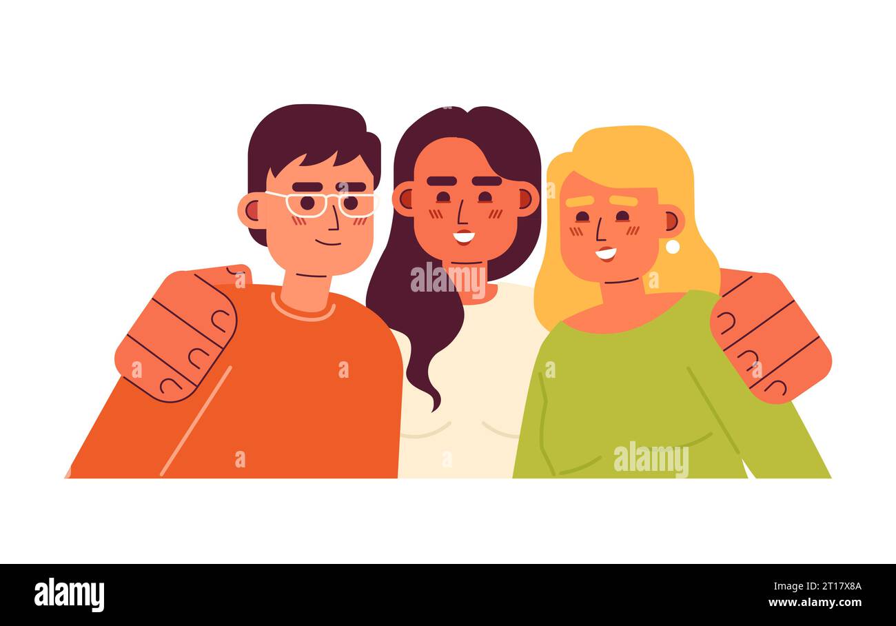 Diverse group of people embracing semi flat color vector character ...
