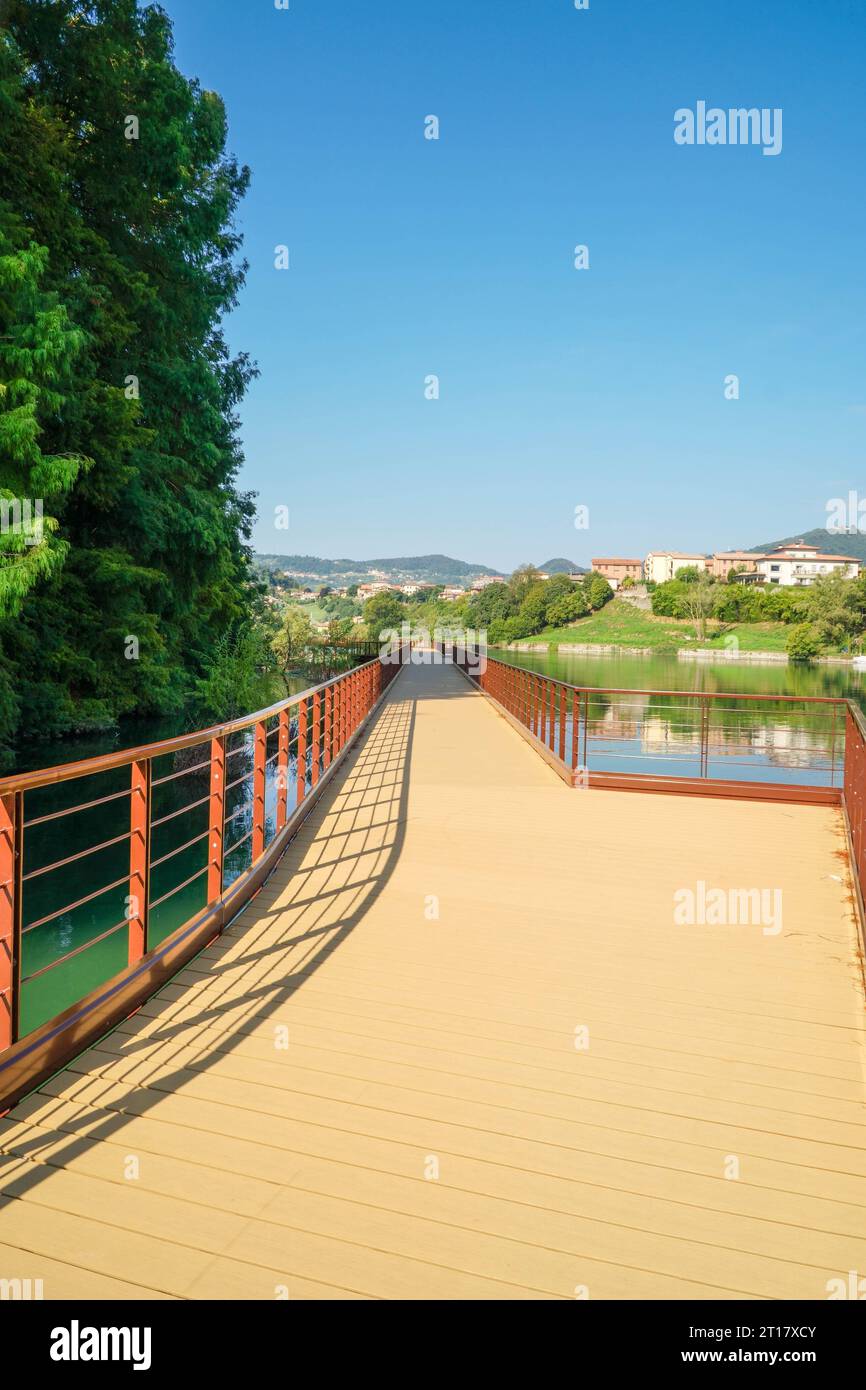 Walkway along the southern end of Lake Iseo where it flows into the ...