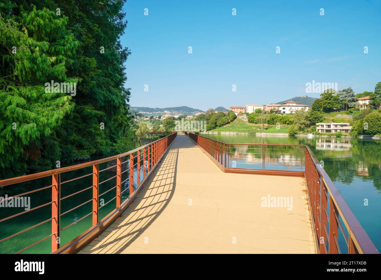 Walkway along the southern end of Lake Iseo where it flows into the ...