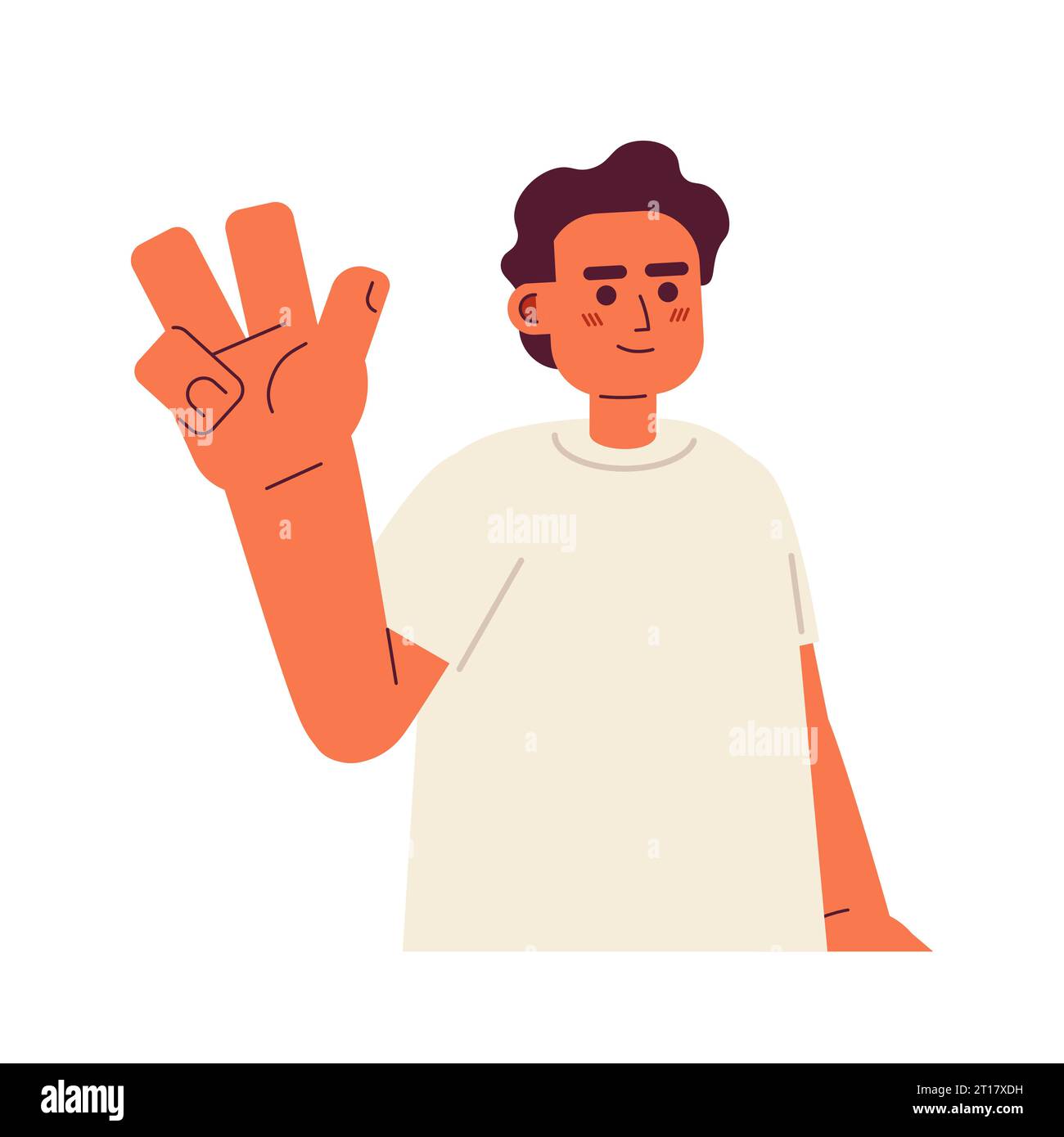 Victory sign young man curly Stock Vector Images - Alamy