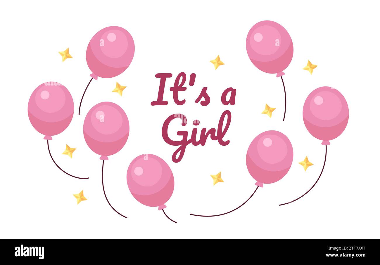 Its Girl Gender Reveal Balloons Ecard Greeting Card Design Stock Vector Image And Art Alamy