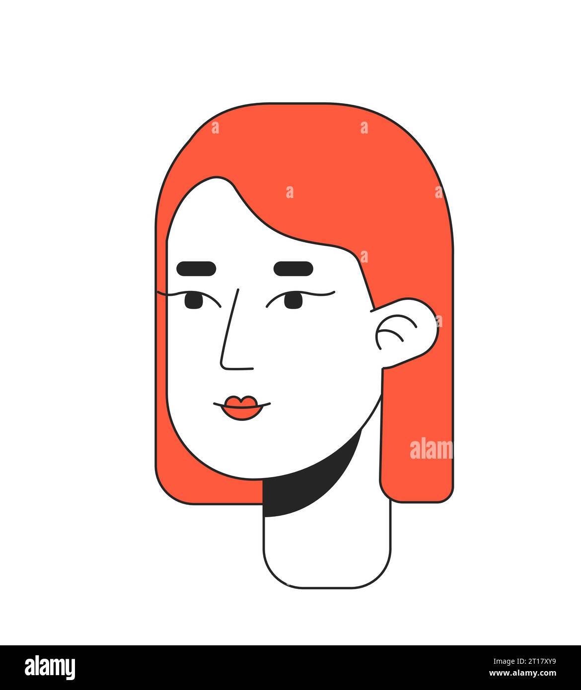 European woman with ginger hair 2D linear cartoon character head Stock ...