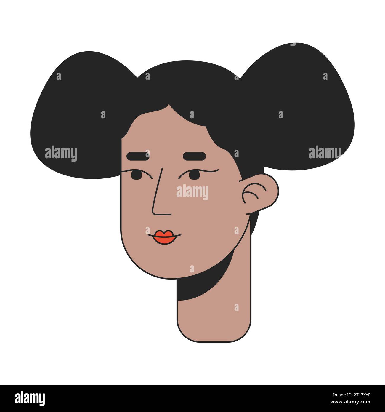 Two buns black girl 2D linear cartoon character head Stock Vector Image ...