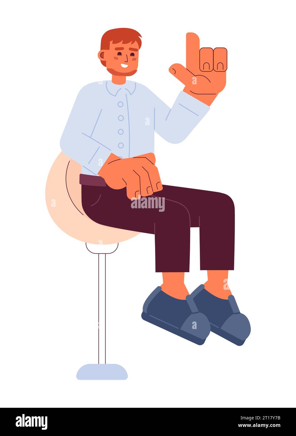 Bearded Caucasian Man Sitting On Swivel Bar Stool 2d Cartoon Character